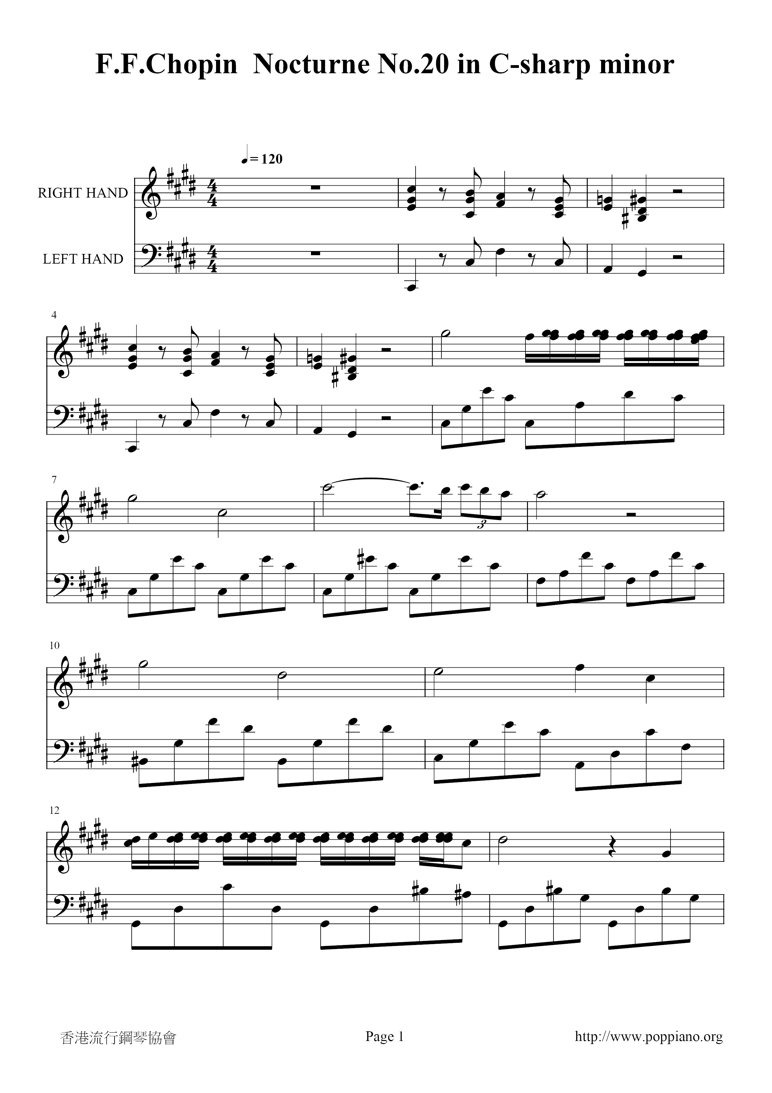 Chopin-Chopin: Nocturne No. 20 in C-Sharp Minor, Op. Posth. Sheet Music pdf, - Free Score Download ★