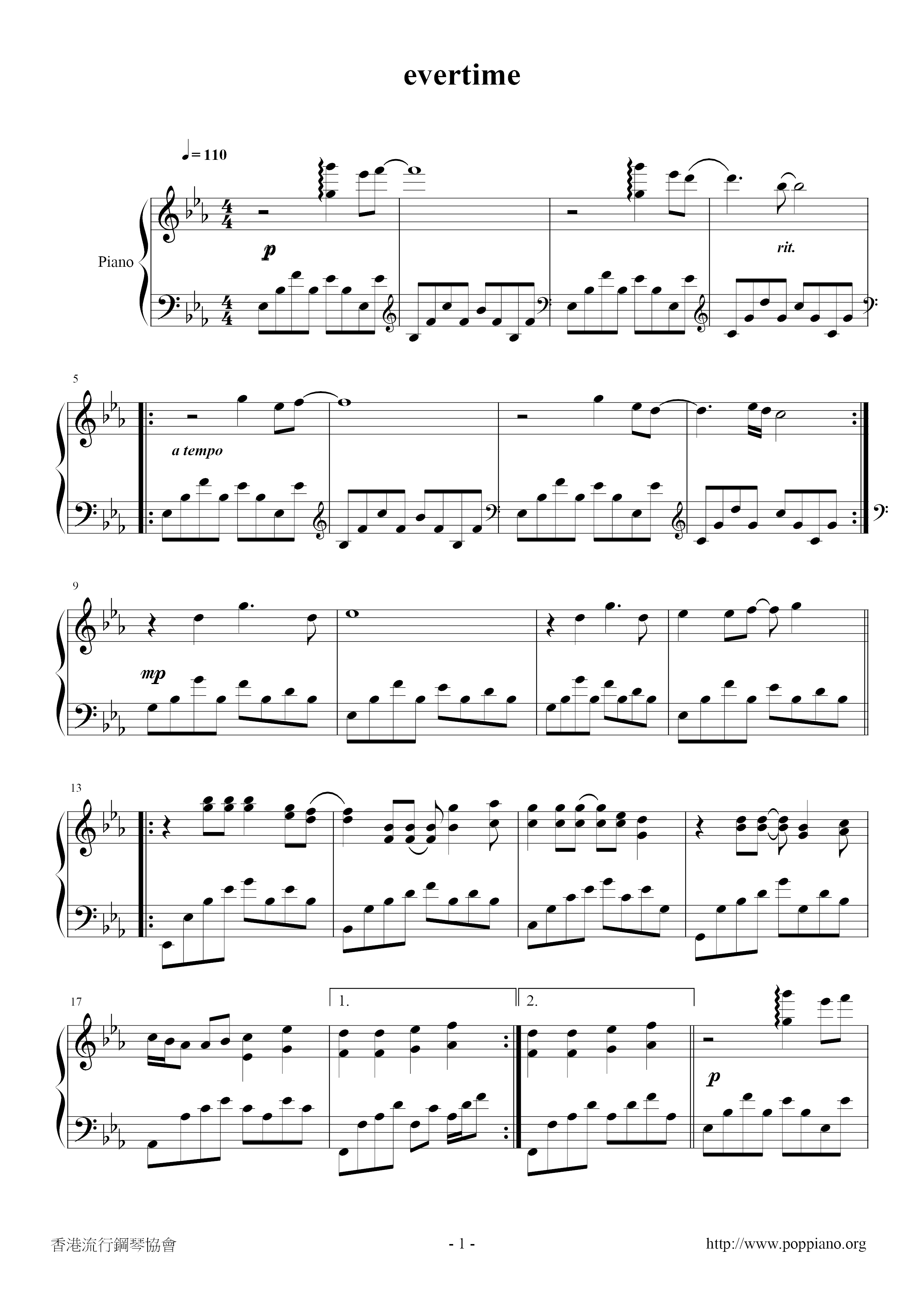 Britney Spears-Everytime Sheet Music pdf, - Free Score Download ★