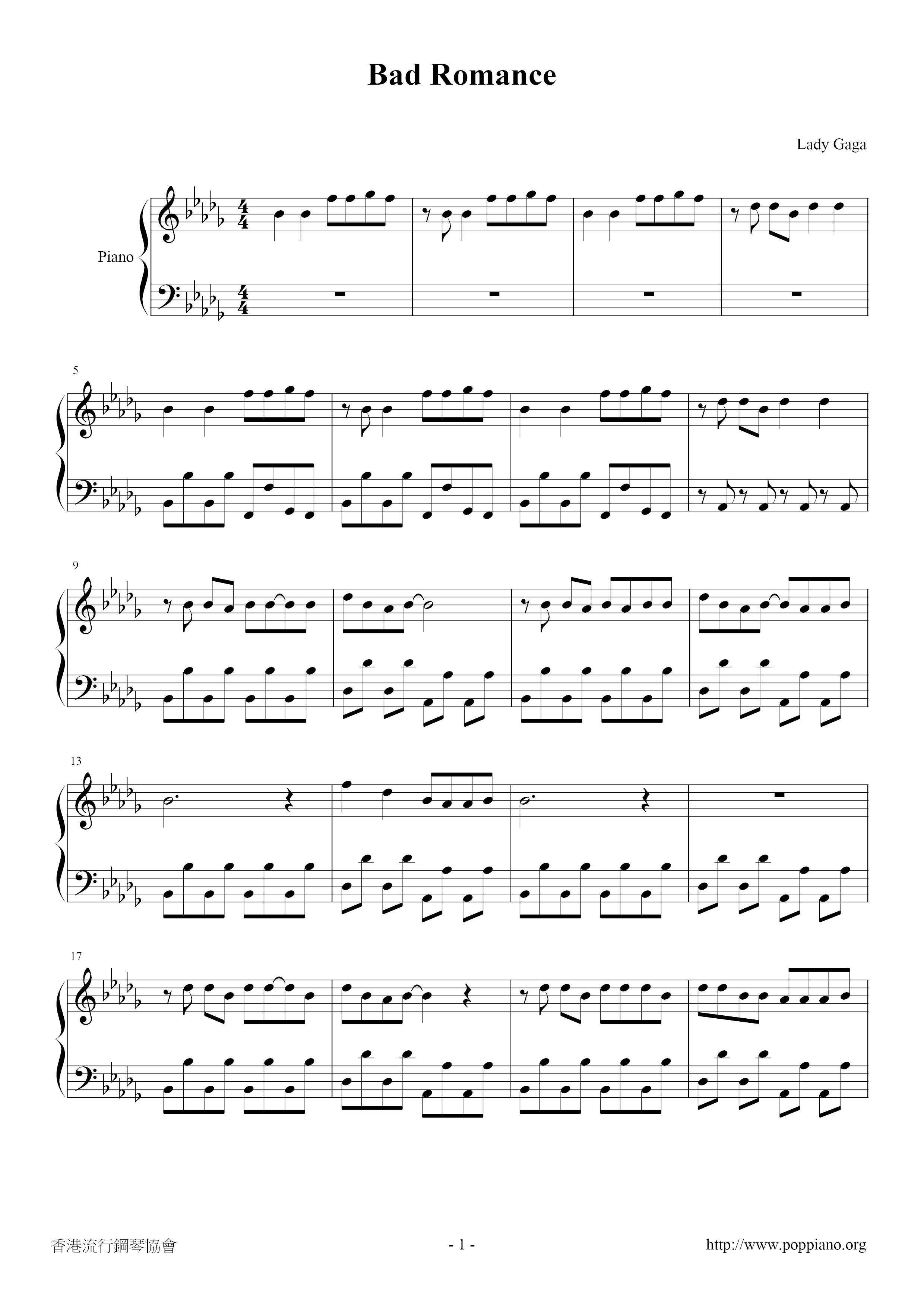 Lady Gaga-Bad Romance Sheet Music pdf, (レディー・ガガ) - Free Score Download ★
