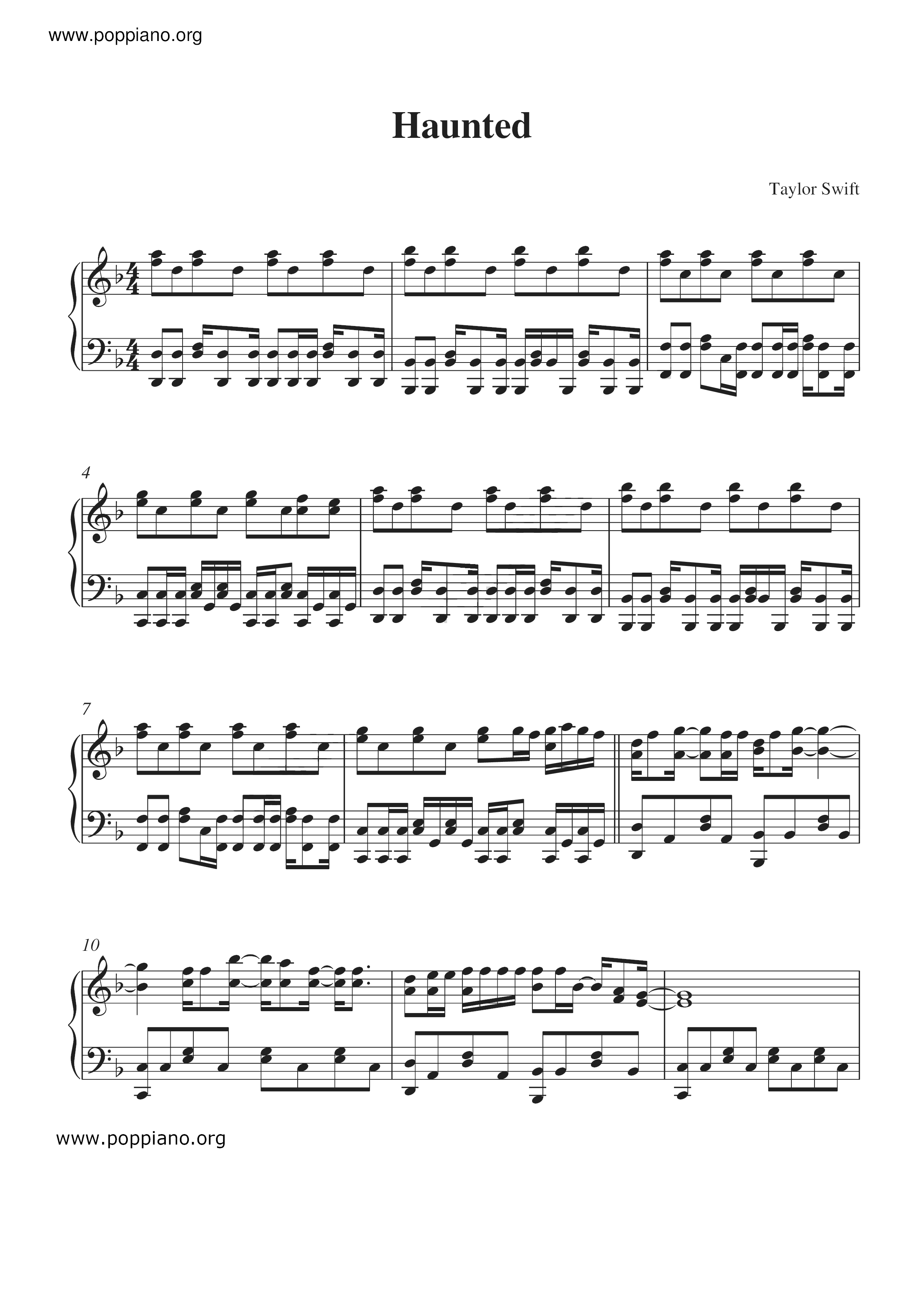Taylor Swift-Haunted Sheet Music pdf, - Free Score Download ★