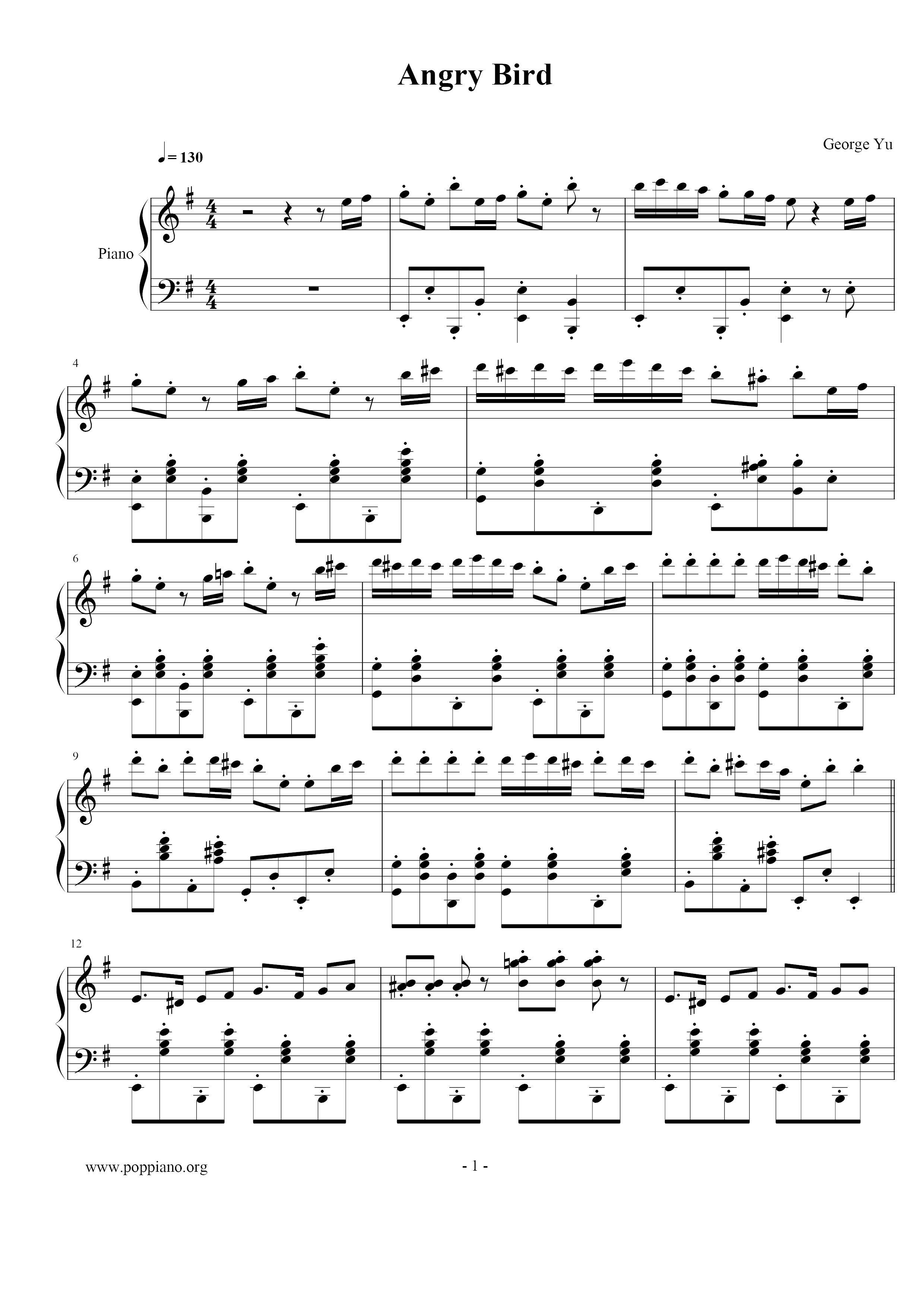 game-Angry Bird Sheet Music pdf, (ビデオゲームの歌) - Free Score Download ★