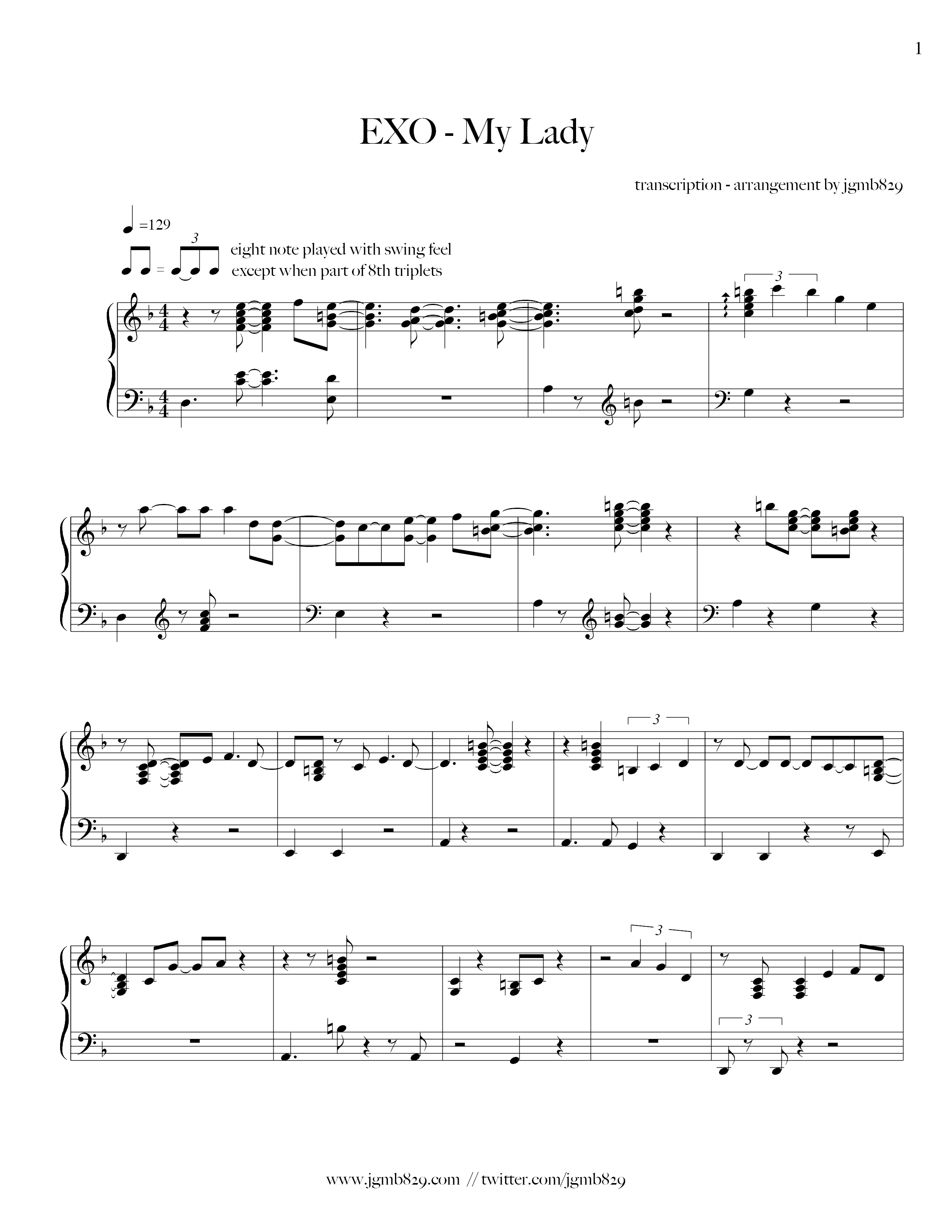 Exo My Lady 琴譜pdf 香港流行鋼琴協會琴譜下載 ★