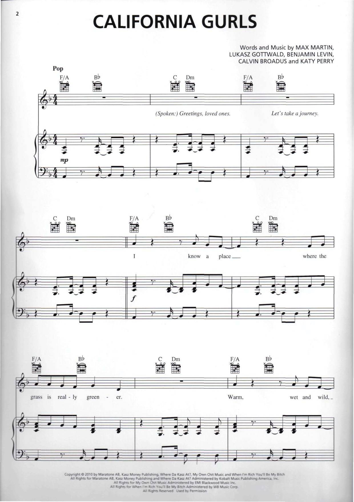 Katy Perry-California Gurls Sheet Music pdf, - Free Score Download ★