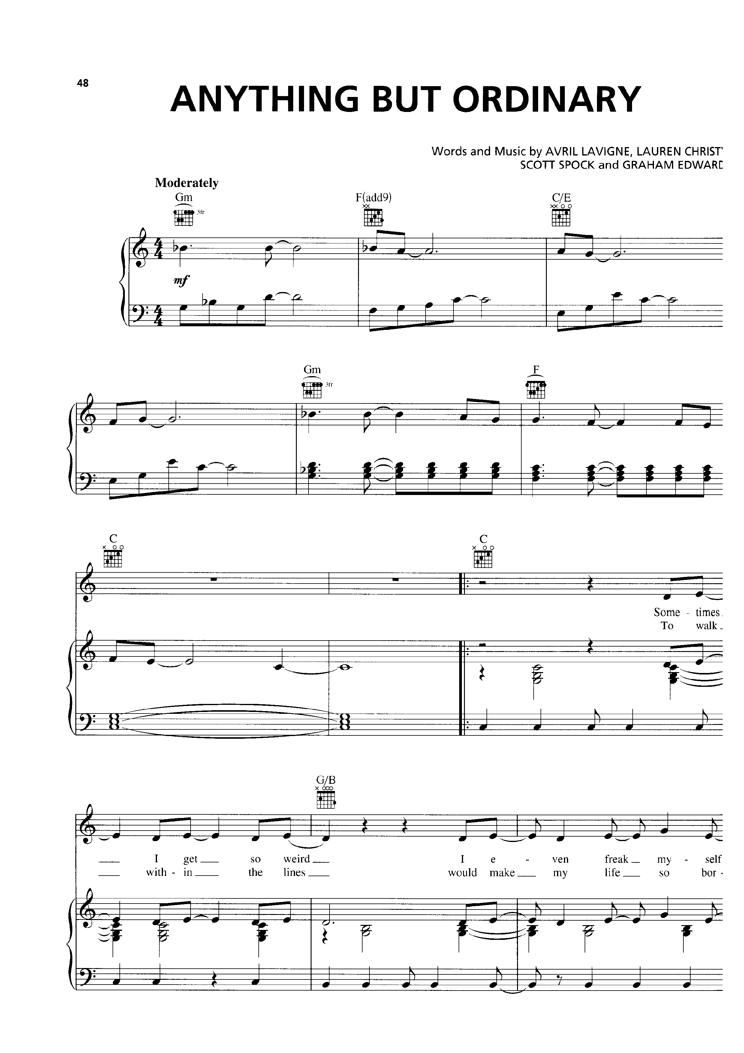 Avril Lavigne-Anything But Ordinary Sheet Music pdf, - Free Score ...