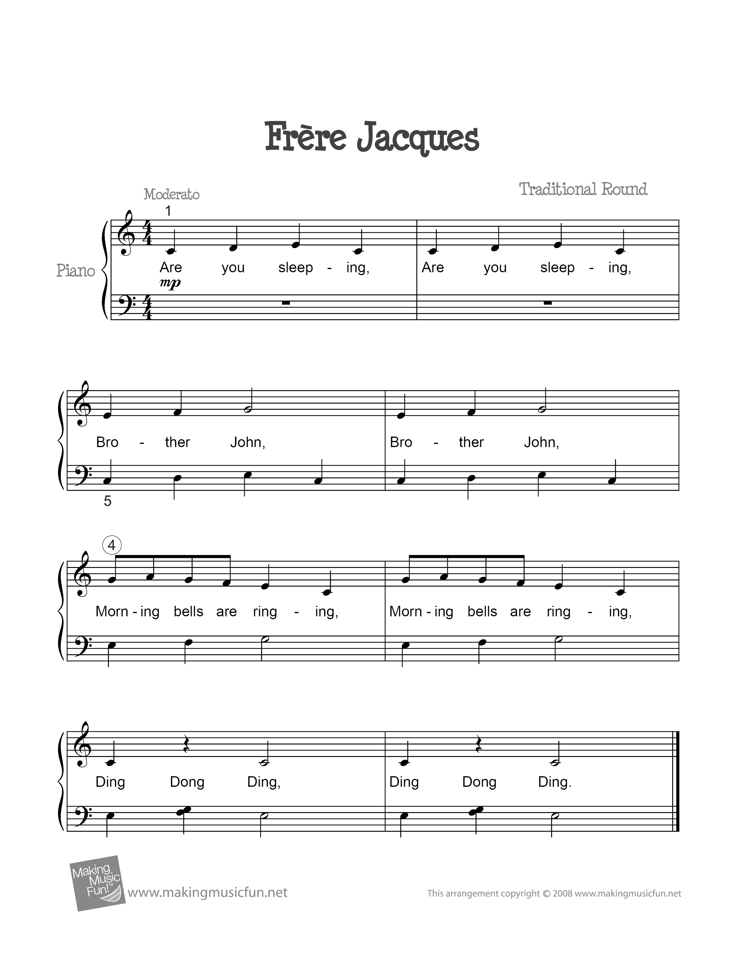 Kid songs-Frère Jacques Sheet Music pdf, (童謡) - Free Score Download ★
