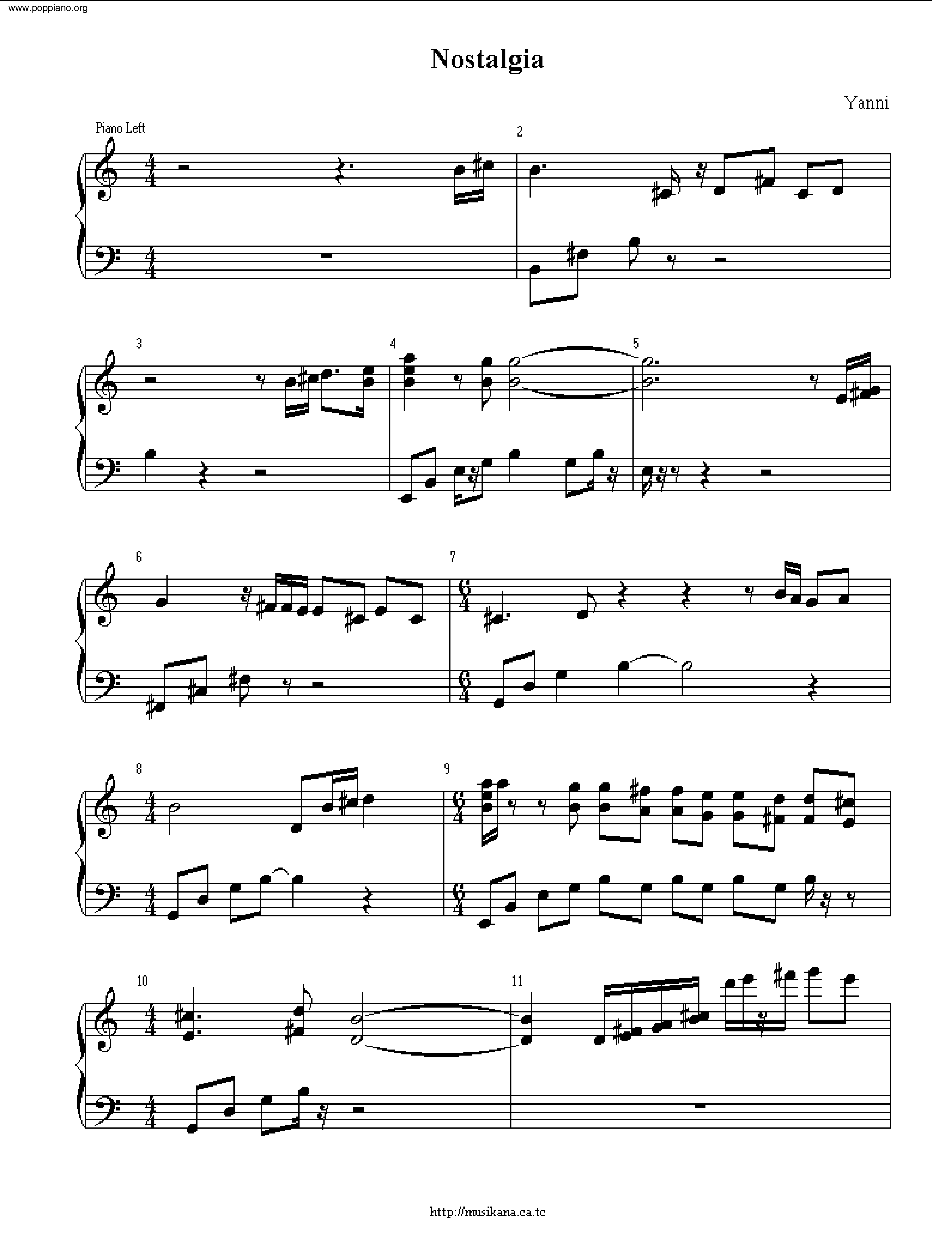 Yanni-Nostalgia Sheet Music pdf, - Free Score Download ★