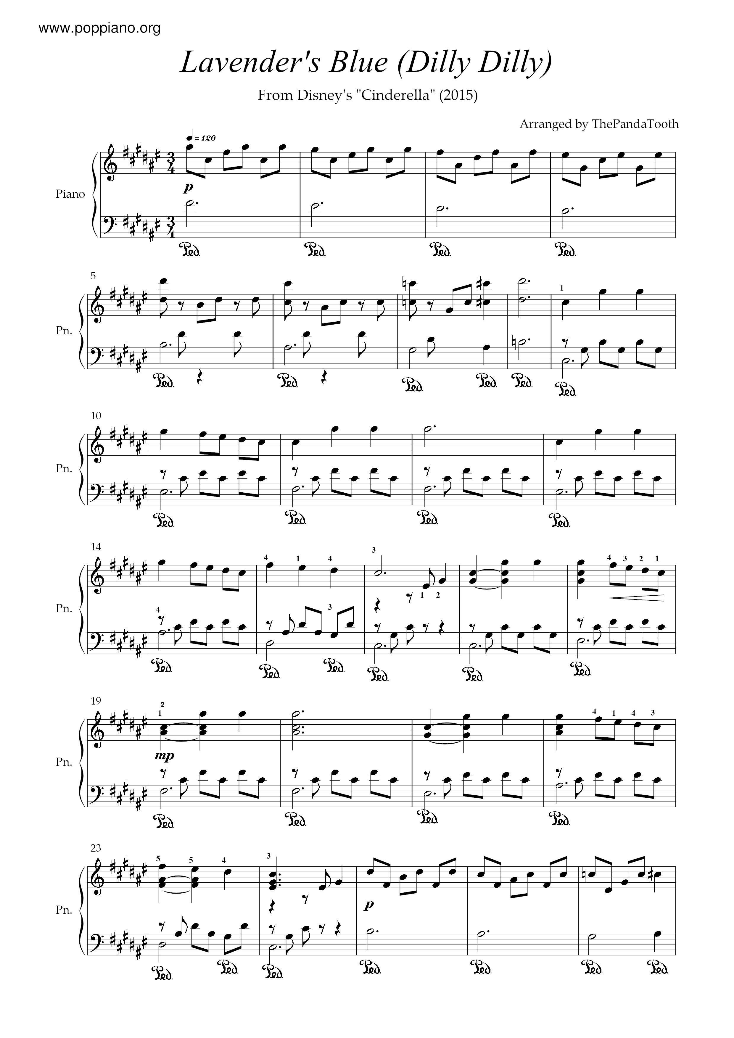 Movie Soundtrack-Cinderella 2015 - Lavender's Blue Sheet Music pdf ...