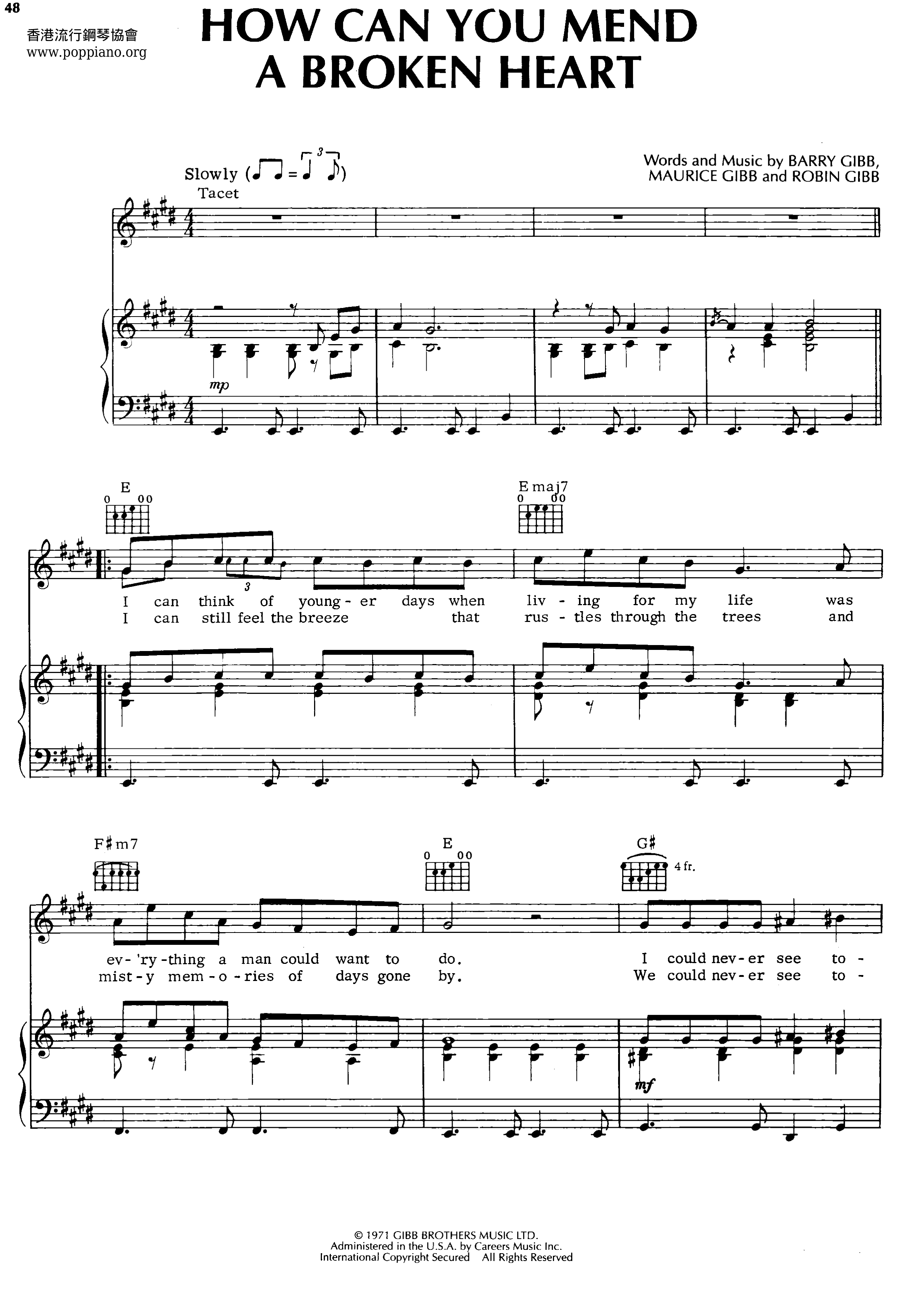 Bee Gees-How Can You Mend A Broken Heart Sheet Music pdf, - Free Score ...