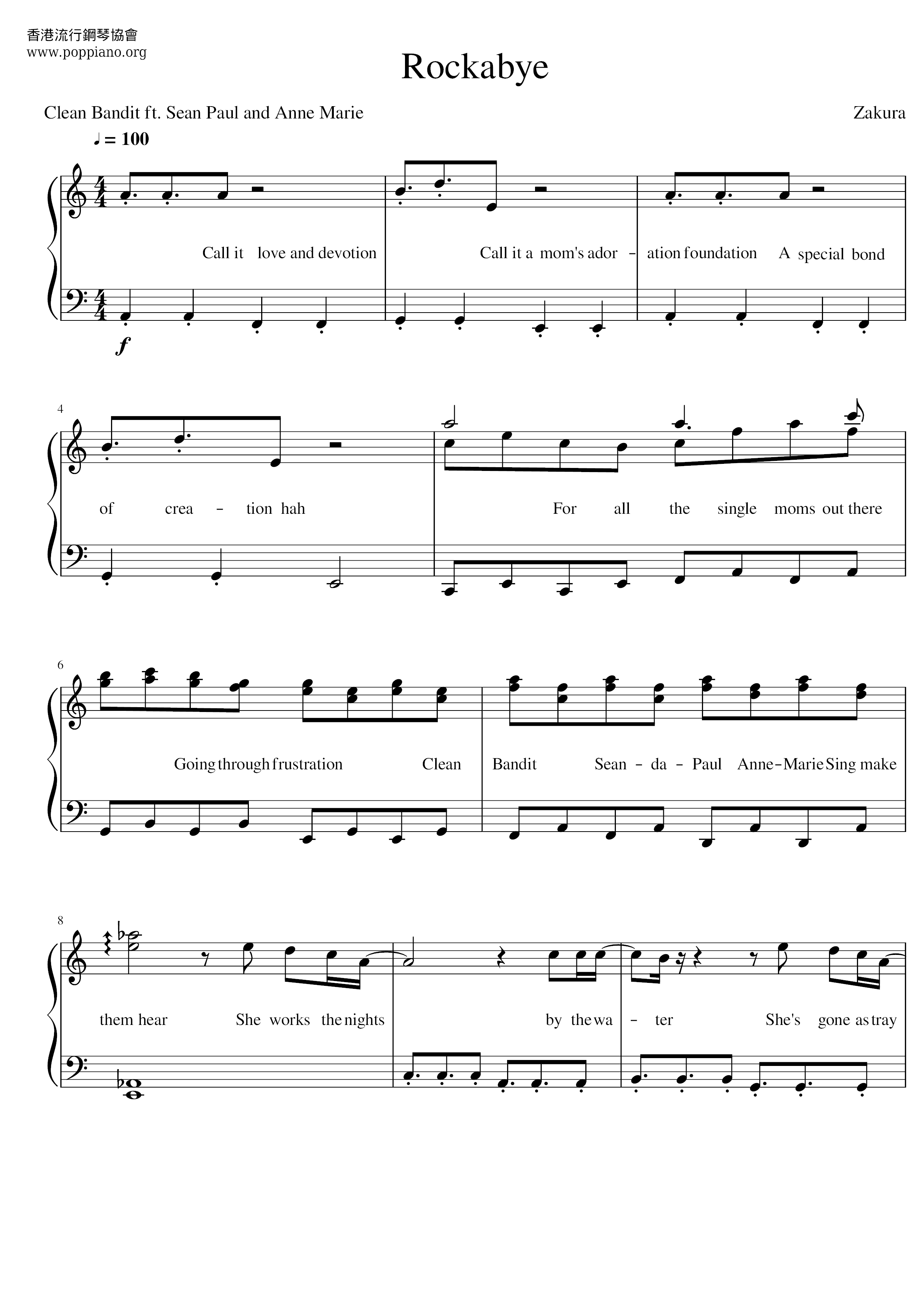 Zakura-Rockabye Sheet Music pdf, - Free Score Download ★