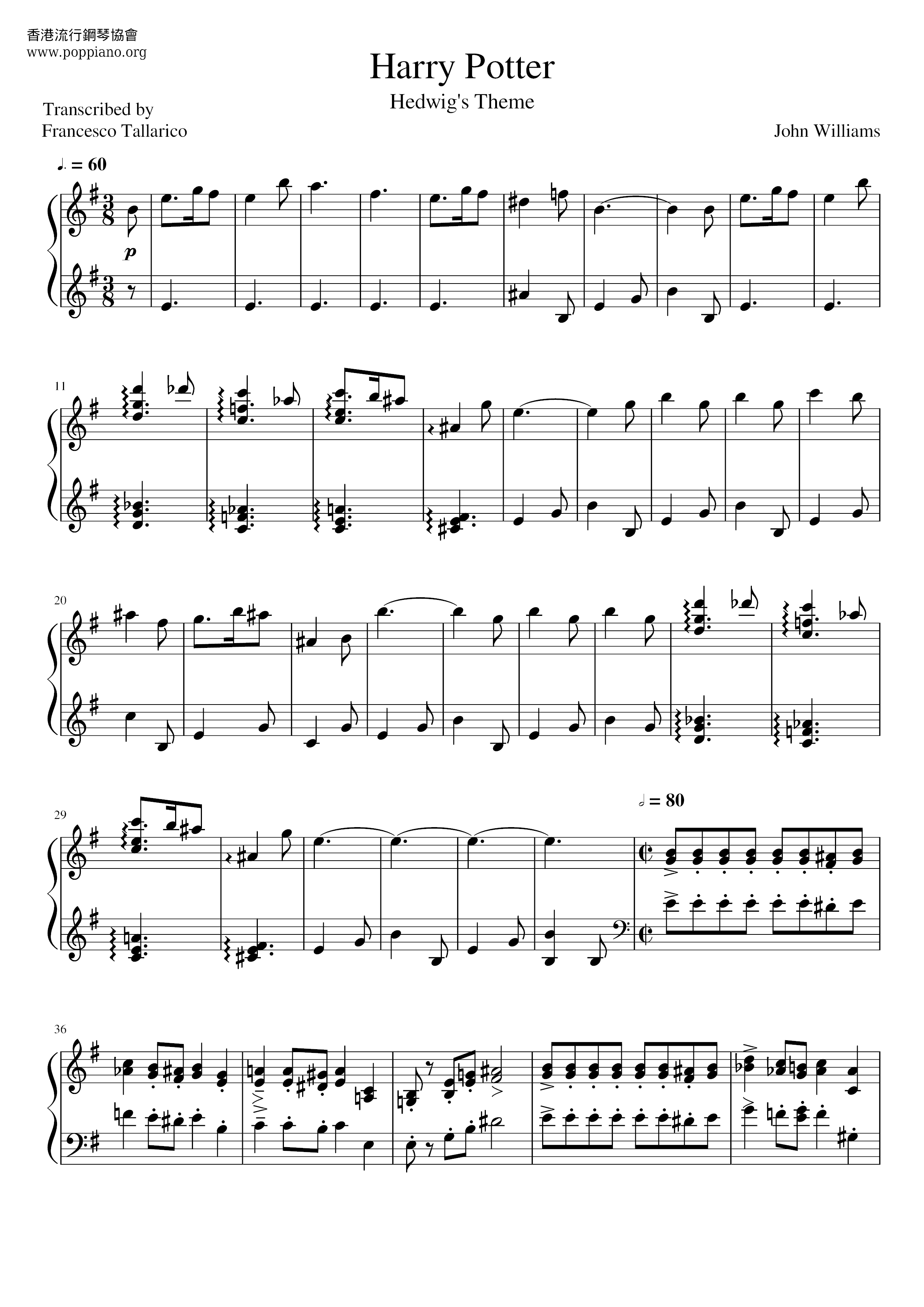 John Williams-Harry Potter - Hedwig's Theme Sheet Music pdf, - Free ...