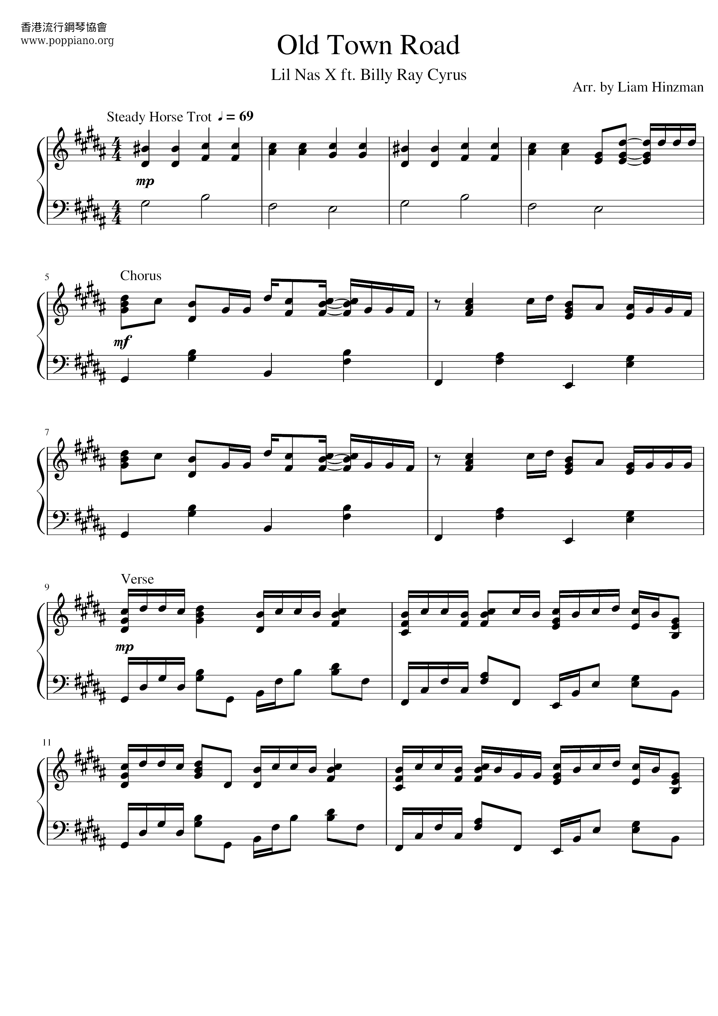 Lil Nas X, Billy Ray Cyrus-Old Town Road Sheet Music pdf, - Free Score ...