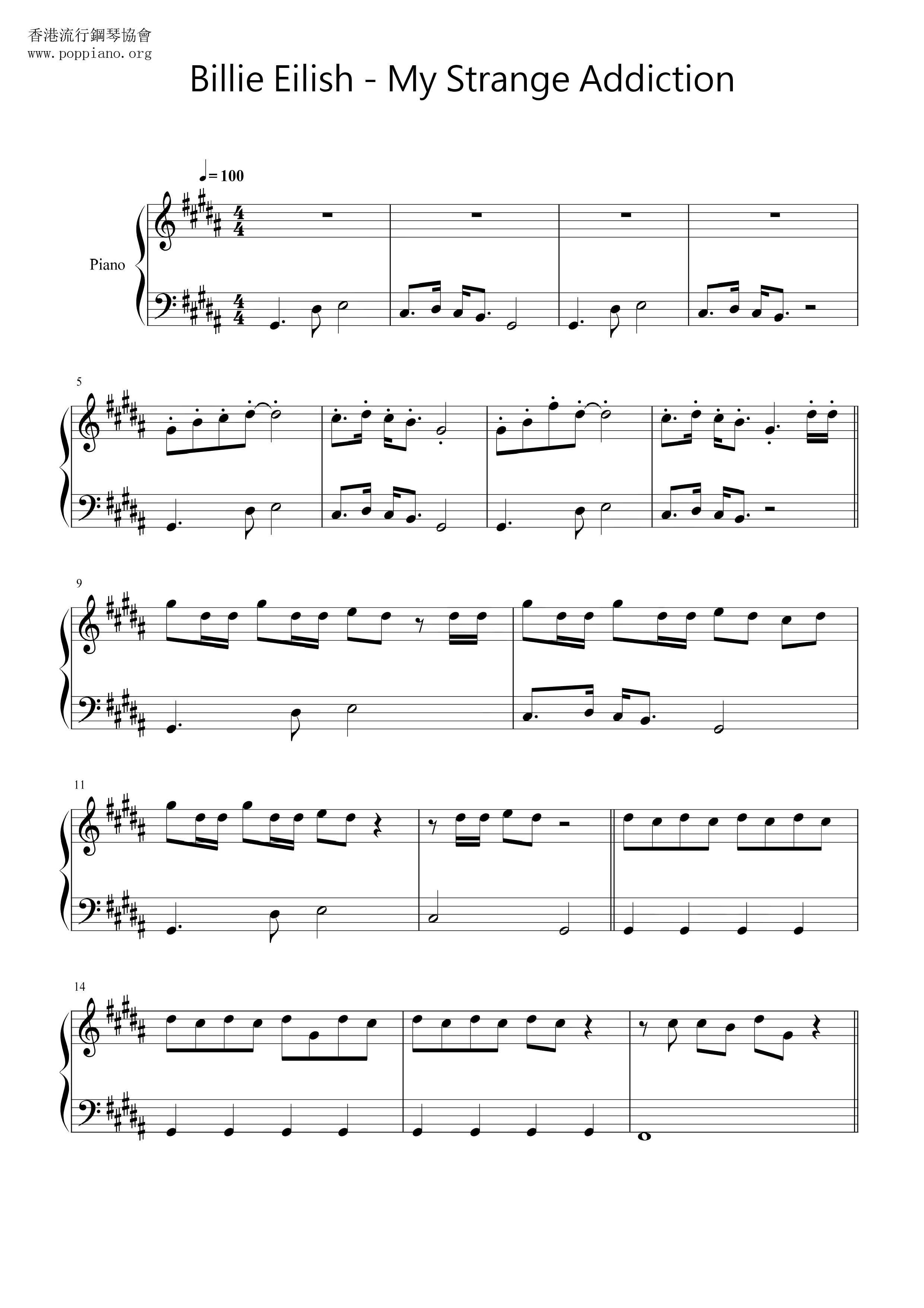 Billie Eilish-My Strange Addiction Sheet Music pdf, - Free Score Download ★