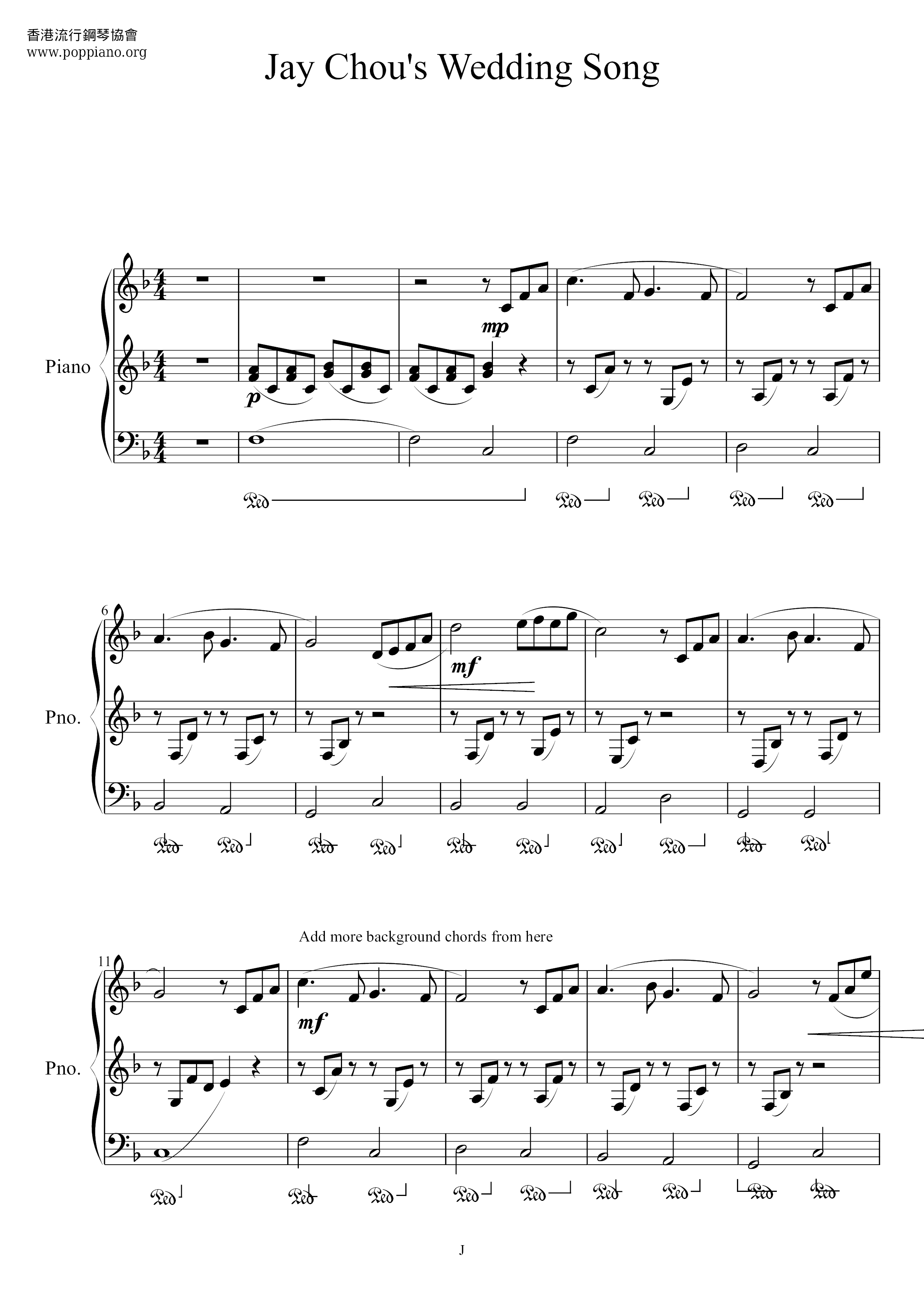 Jay Chou-Jay's Wedding Sheet Music pdf, - Free Score Download ★