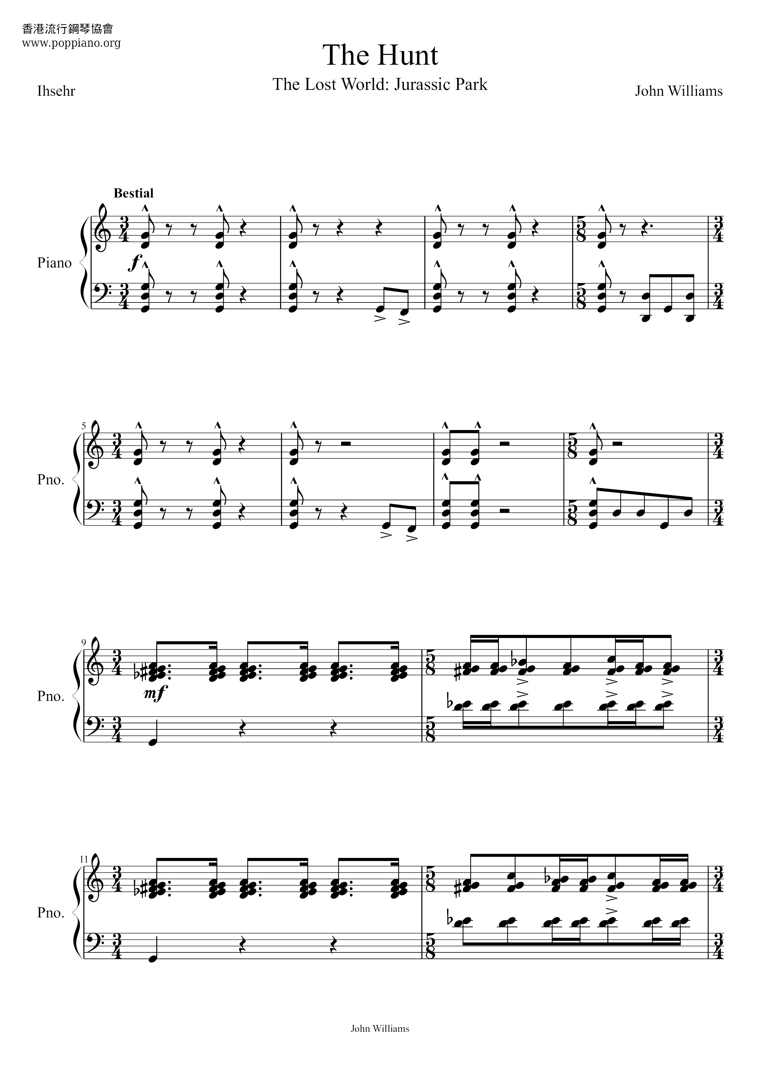John Williams-The Hunt Sheet Music pdf, - Free Score Download ★