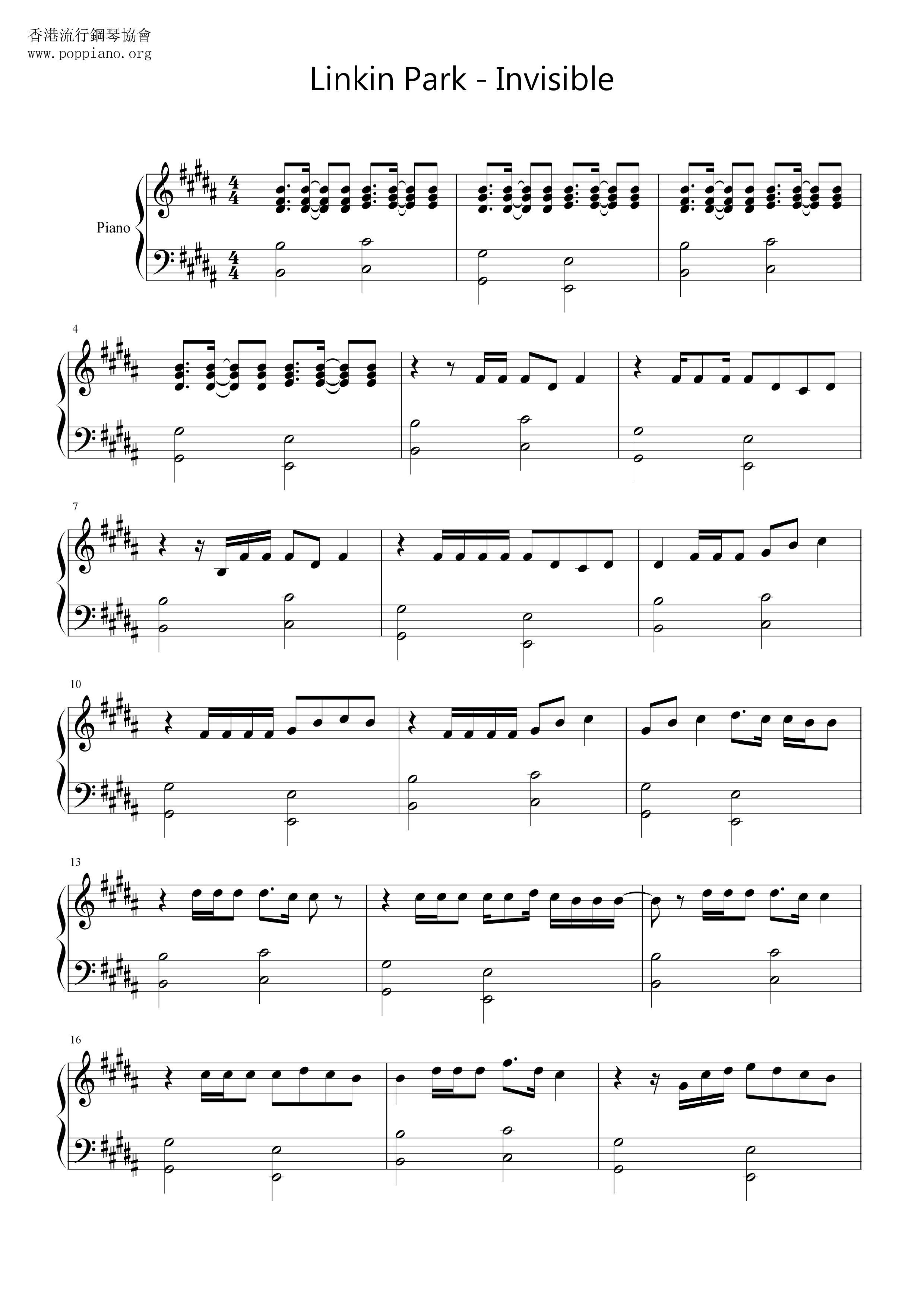 Linkin park-Invisible Sheet Music pdf, - Free Score Download ★