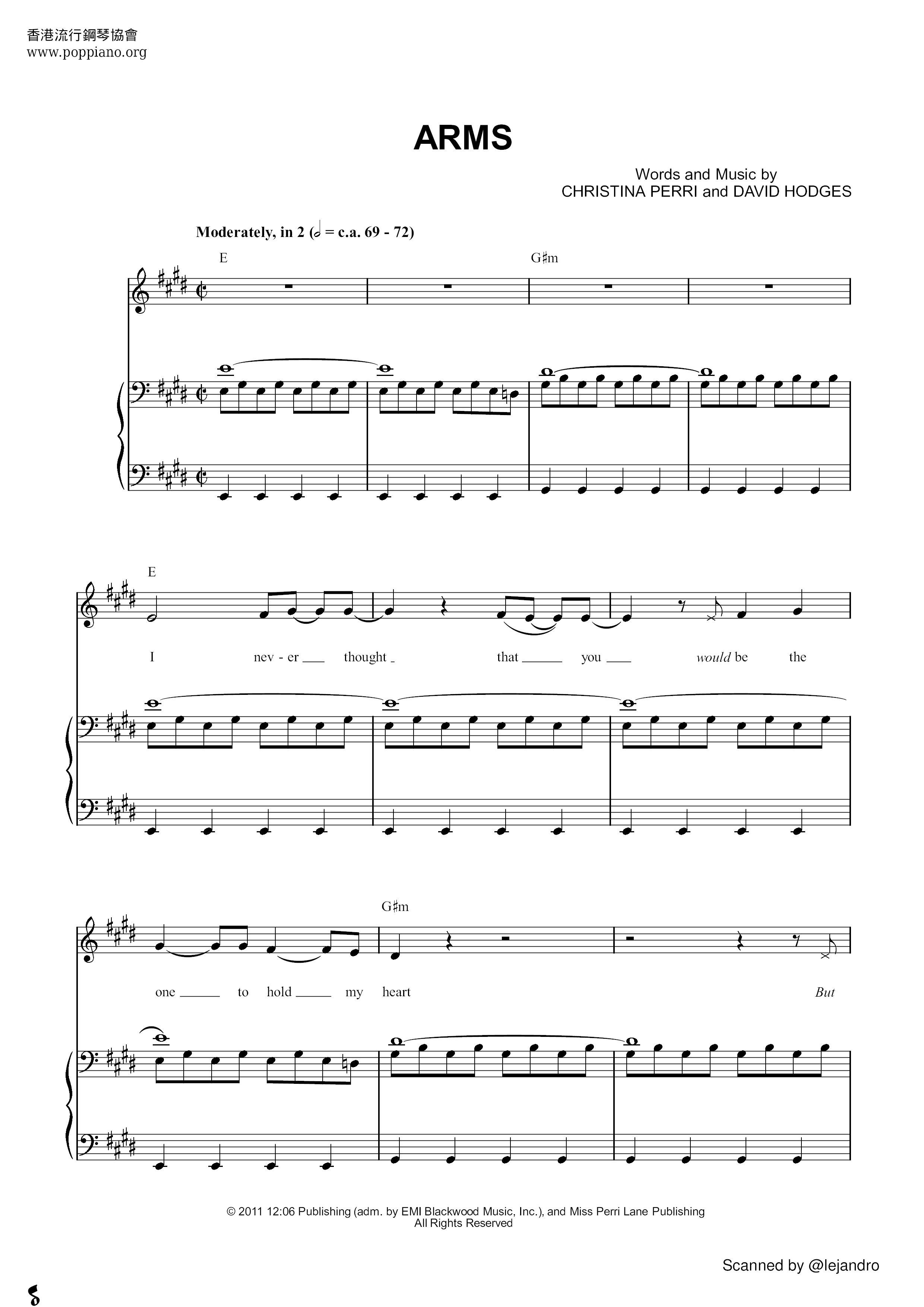 Christina Perri-Arms Sheet Music pdf, (クリスティーナ ペリー) - Free Score Download ★