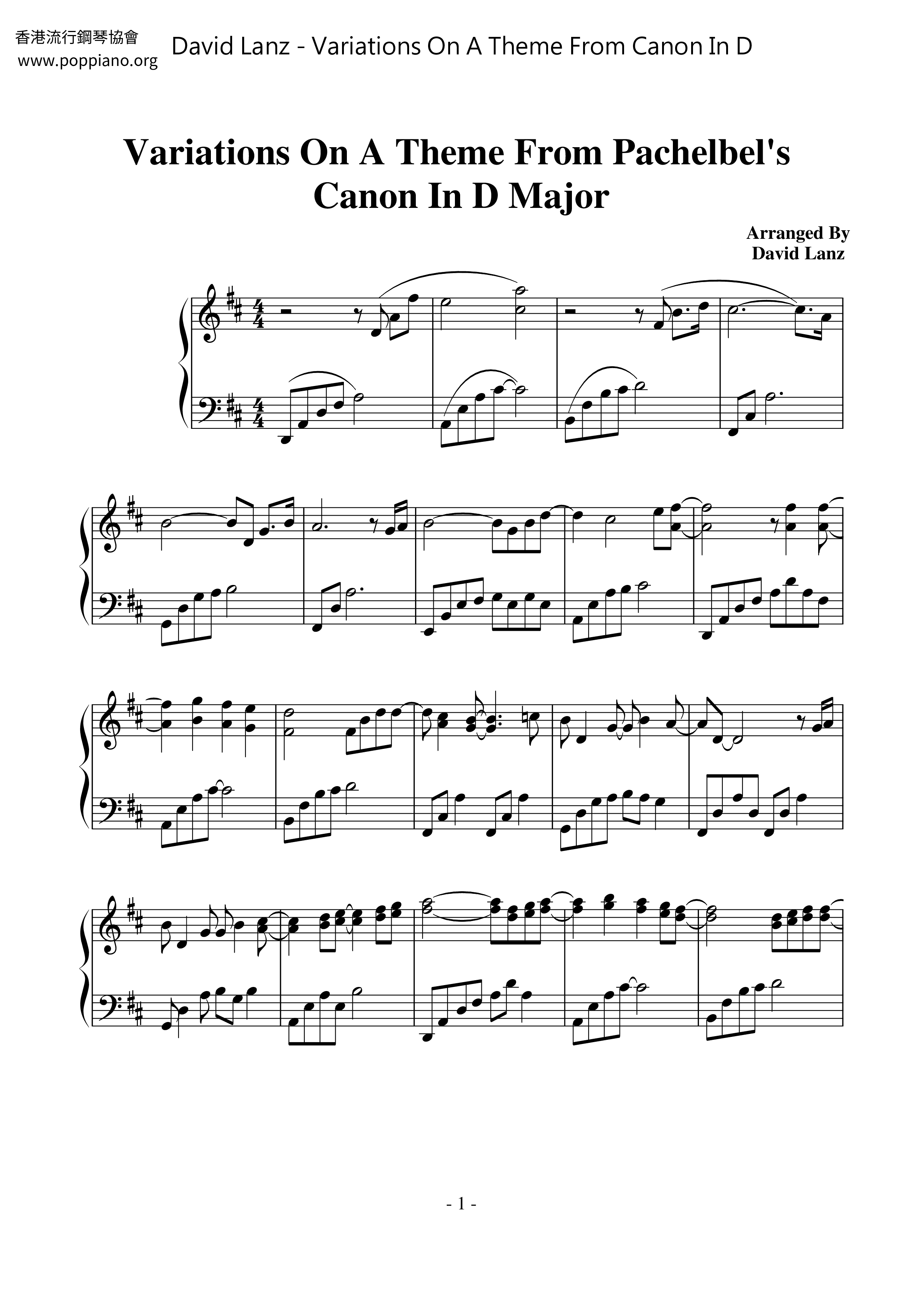 David Lanz-Variations On A Theme From Canon In D Sheet Music pdf ...