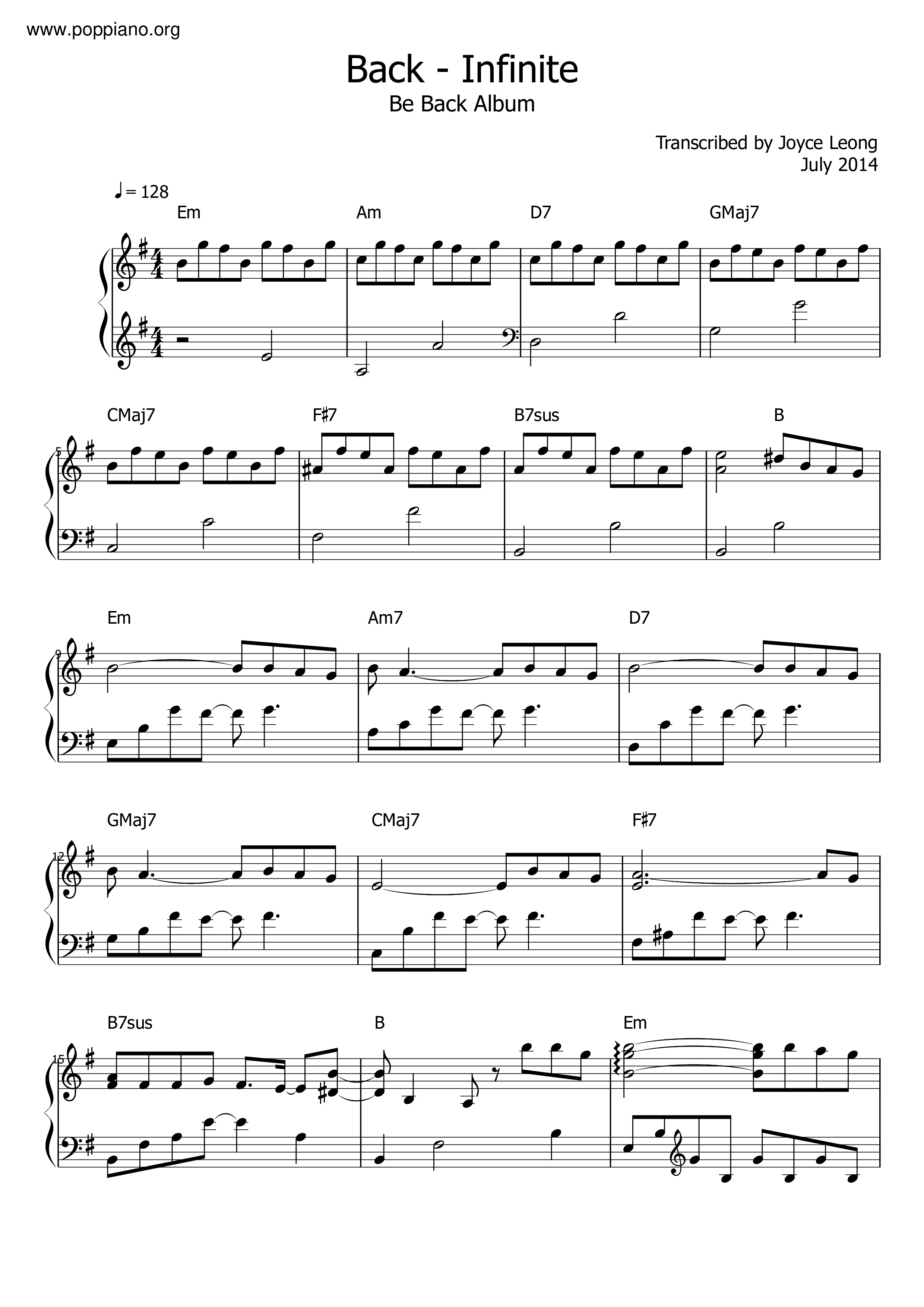 Infinite-Back Sheet Music pdf, - Free Score Download ★