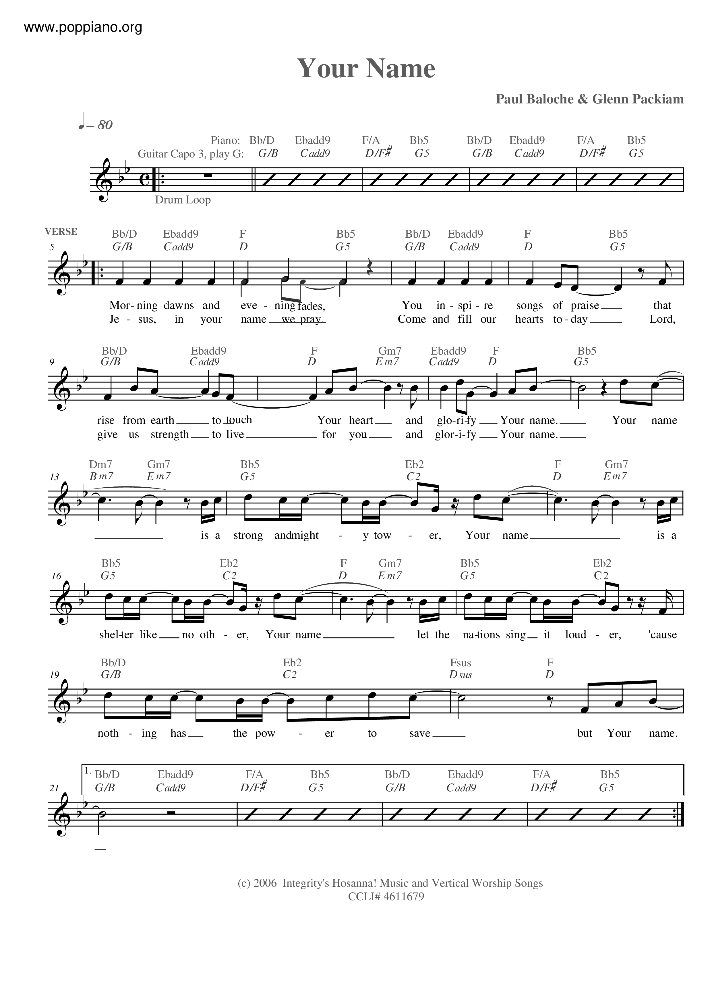 Paul Baloche-Your Name Sheet Music pdf, - Free Score Download ★