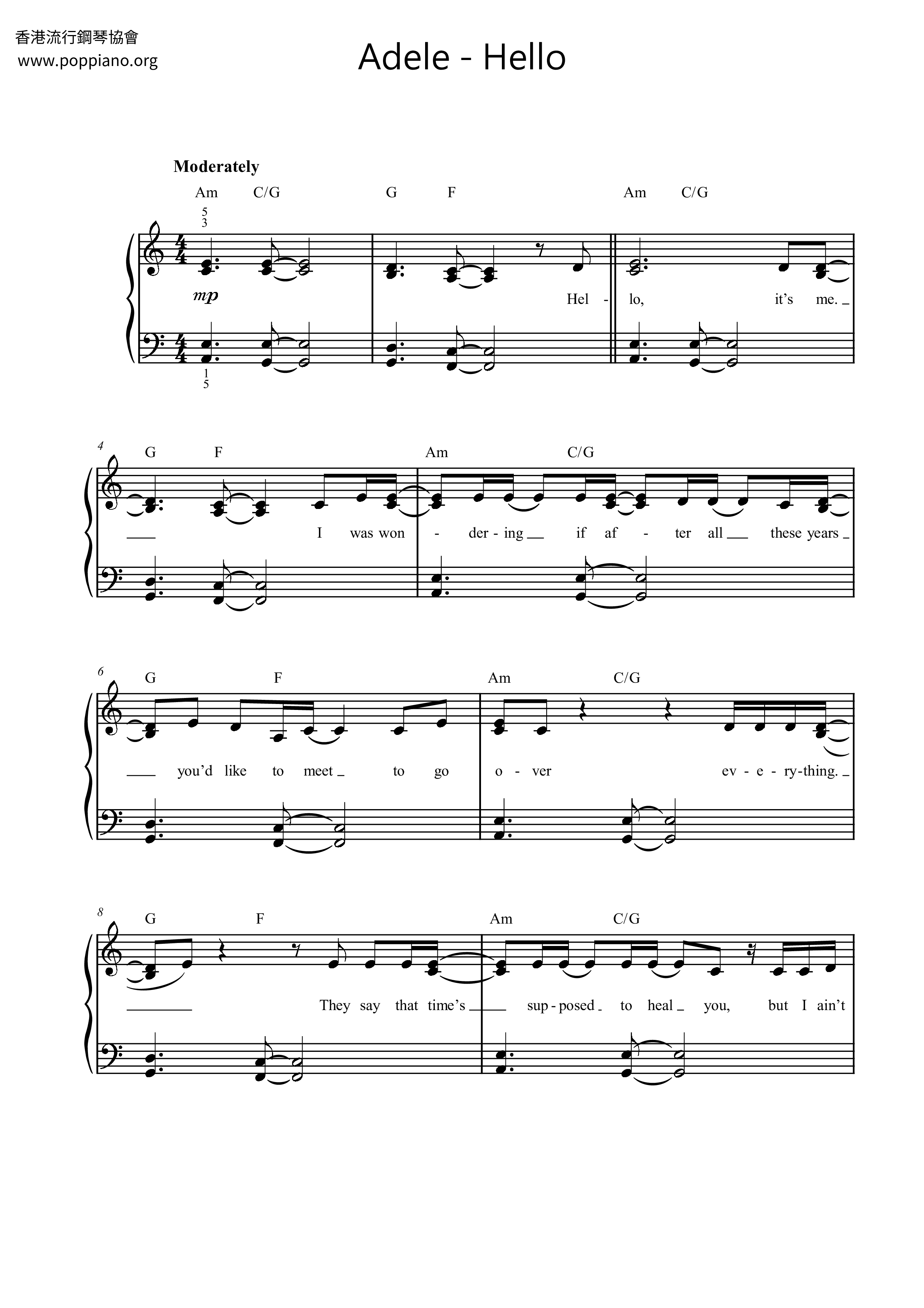 Adele-Hello Sheet Music pdf, - Free Score Download ★