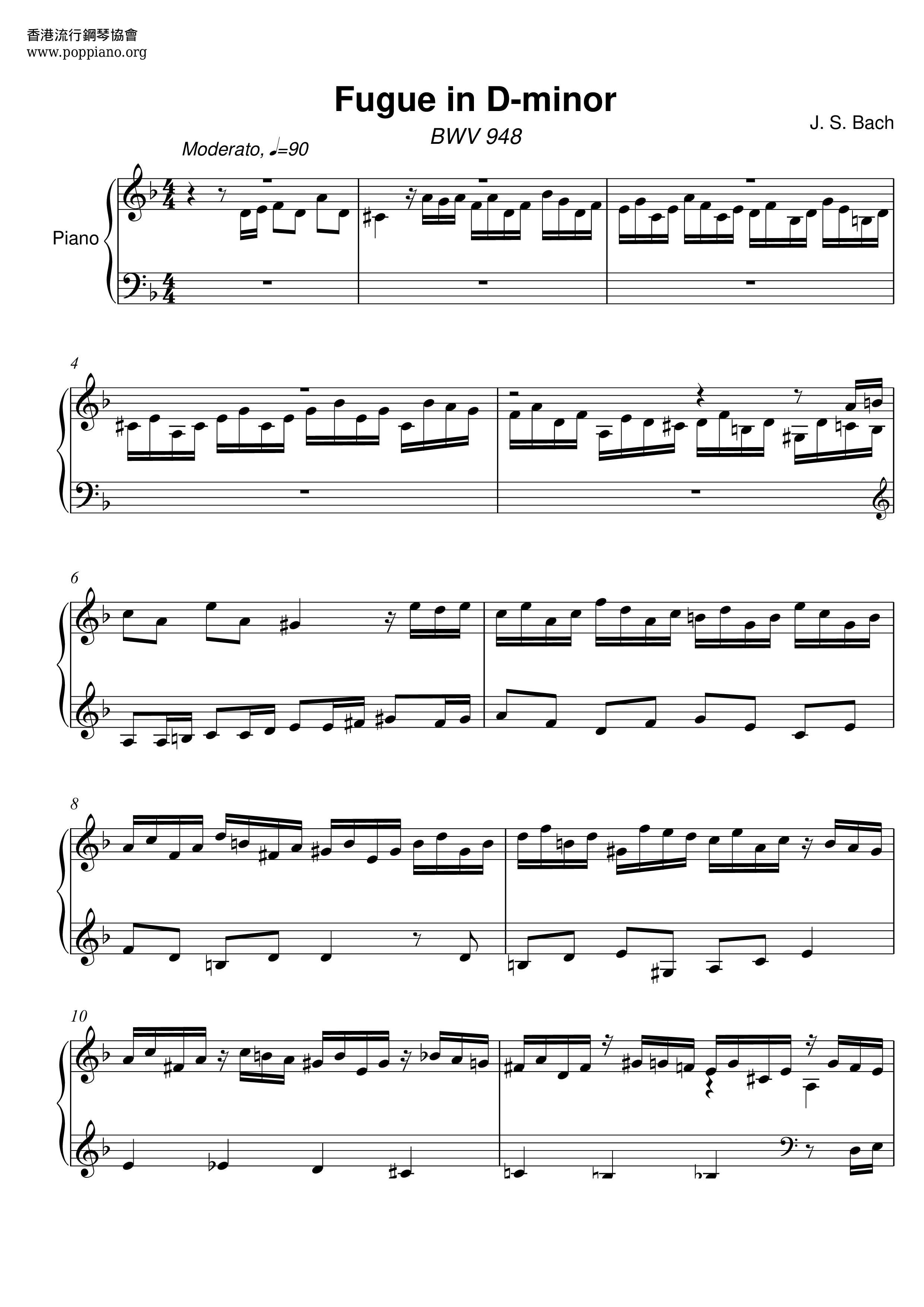 Bach-Fugue In D Minor, BWV 948 Sheet Music pdf, - Free Score Download ★