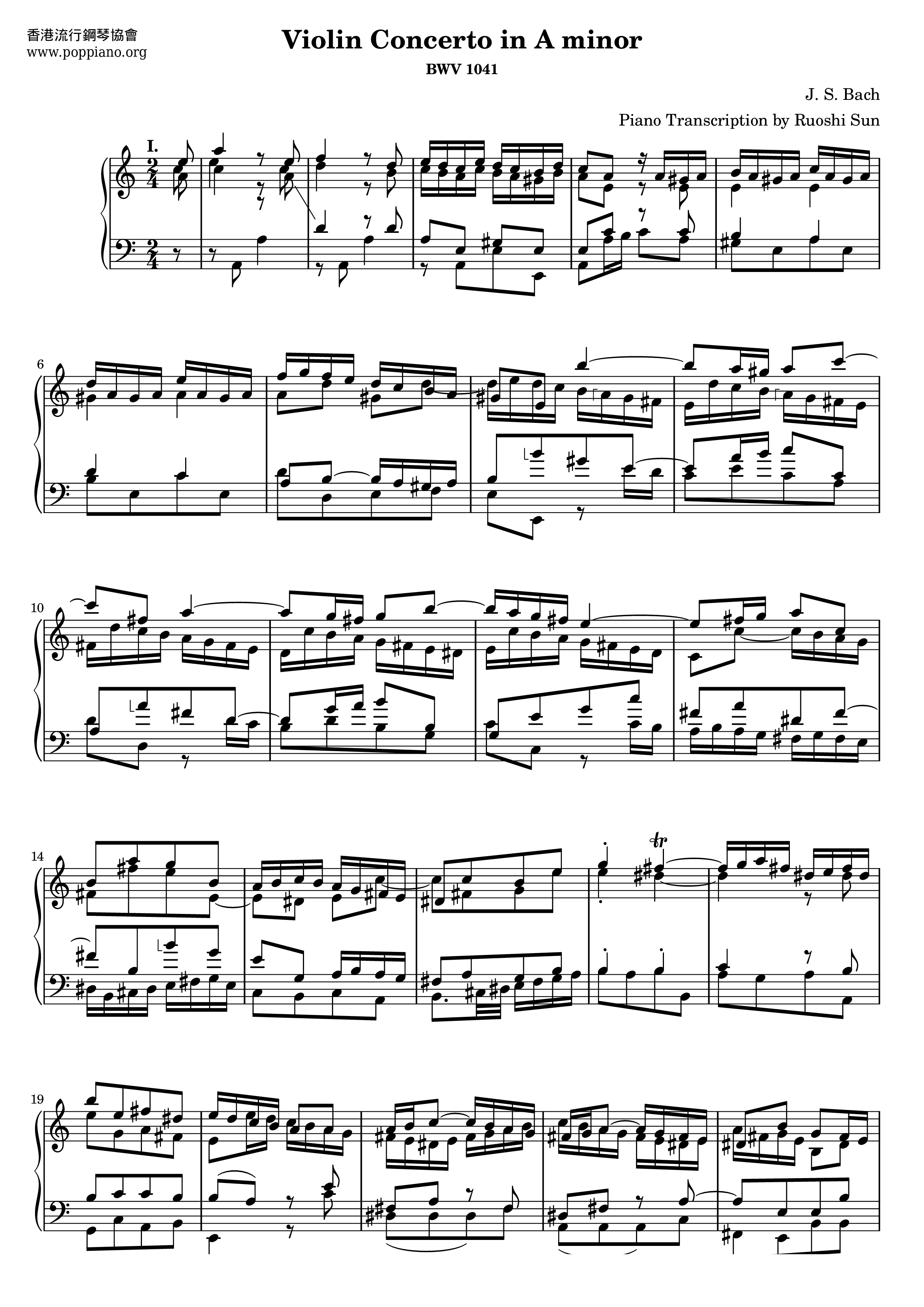 Johann Sebastian Bach-Violin Concerto In A Minor, BWV 1041 琴谱/五线谱pdf-巴哈 ...