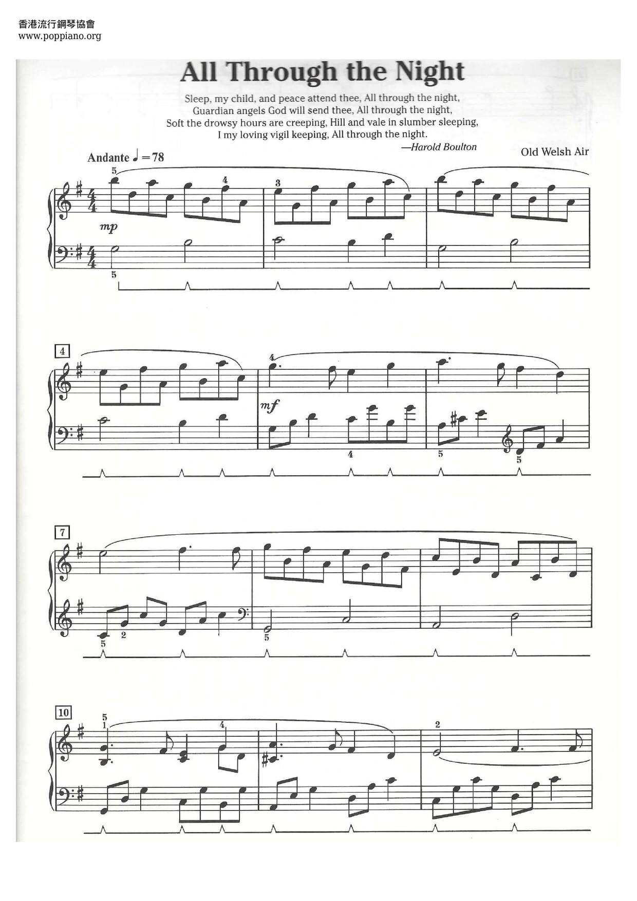 Hymn-All Through The Night Sheet Music pdf, - Free Score Download ★