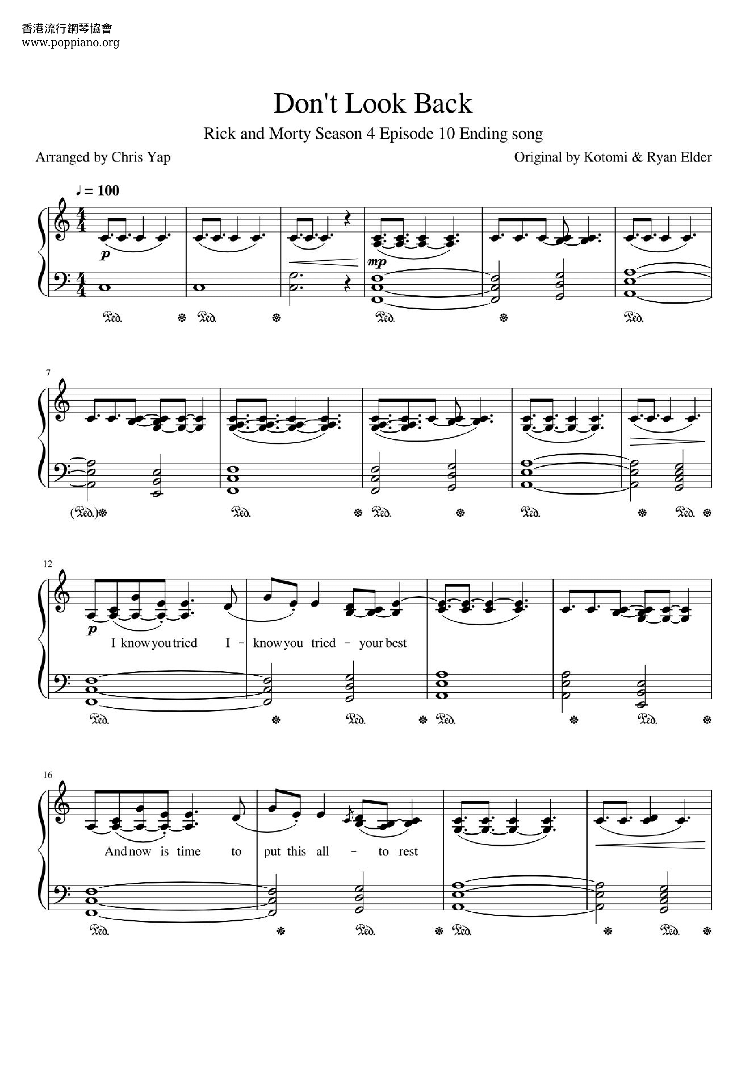 Kotomi & Ryan Elder-Rick and Morty S4 - Don't Look Back Sheet Music pdf ...