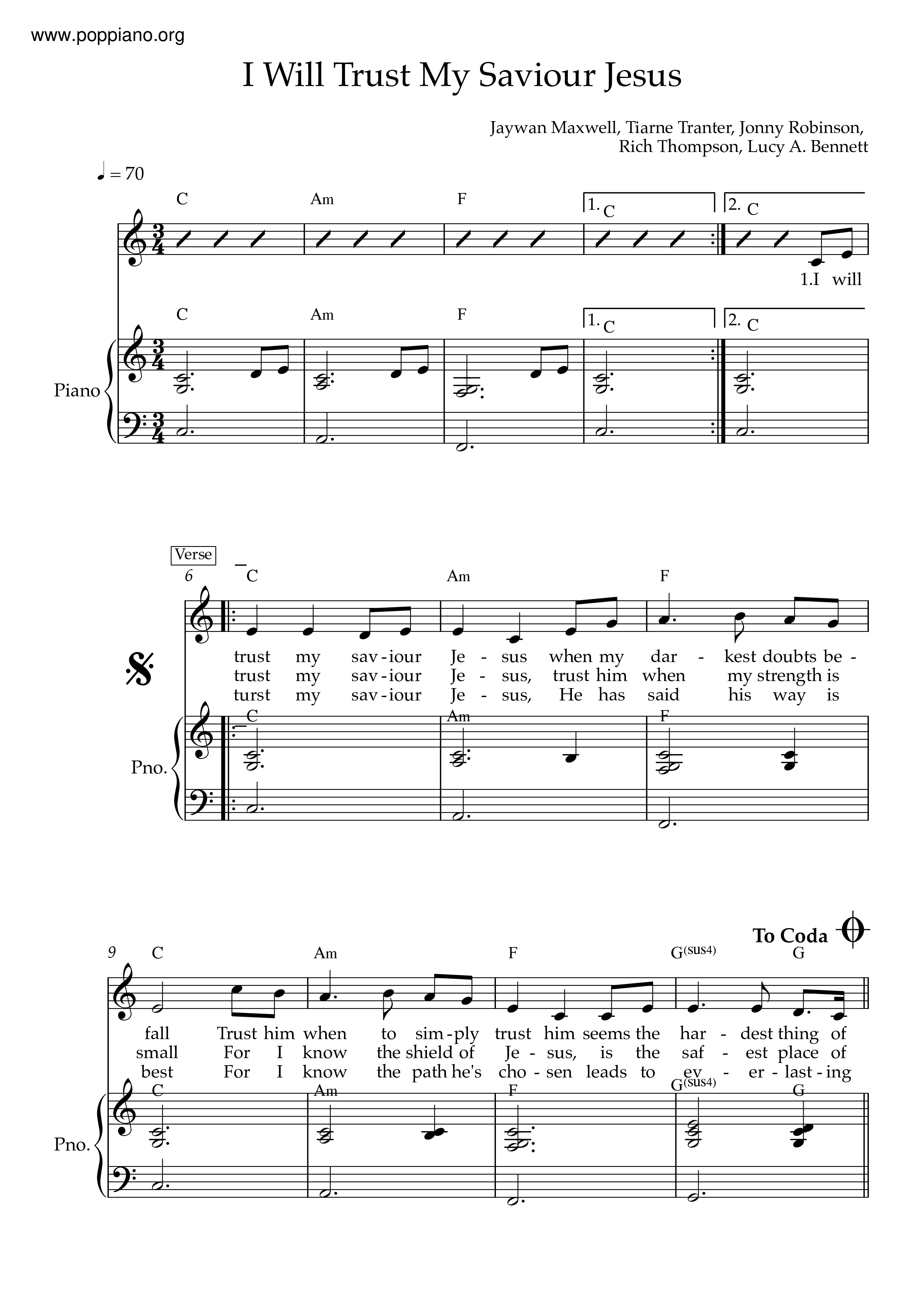★ 詩歌-I Will Trust My Saviour Jesus Sheet Music pdf, - Free Score Download