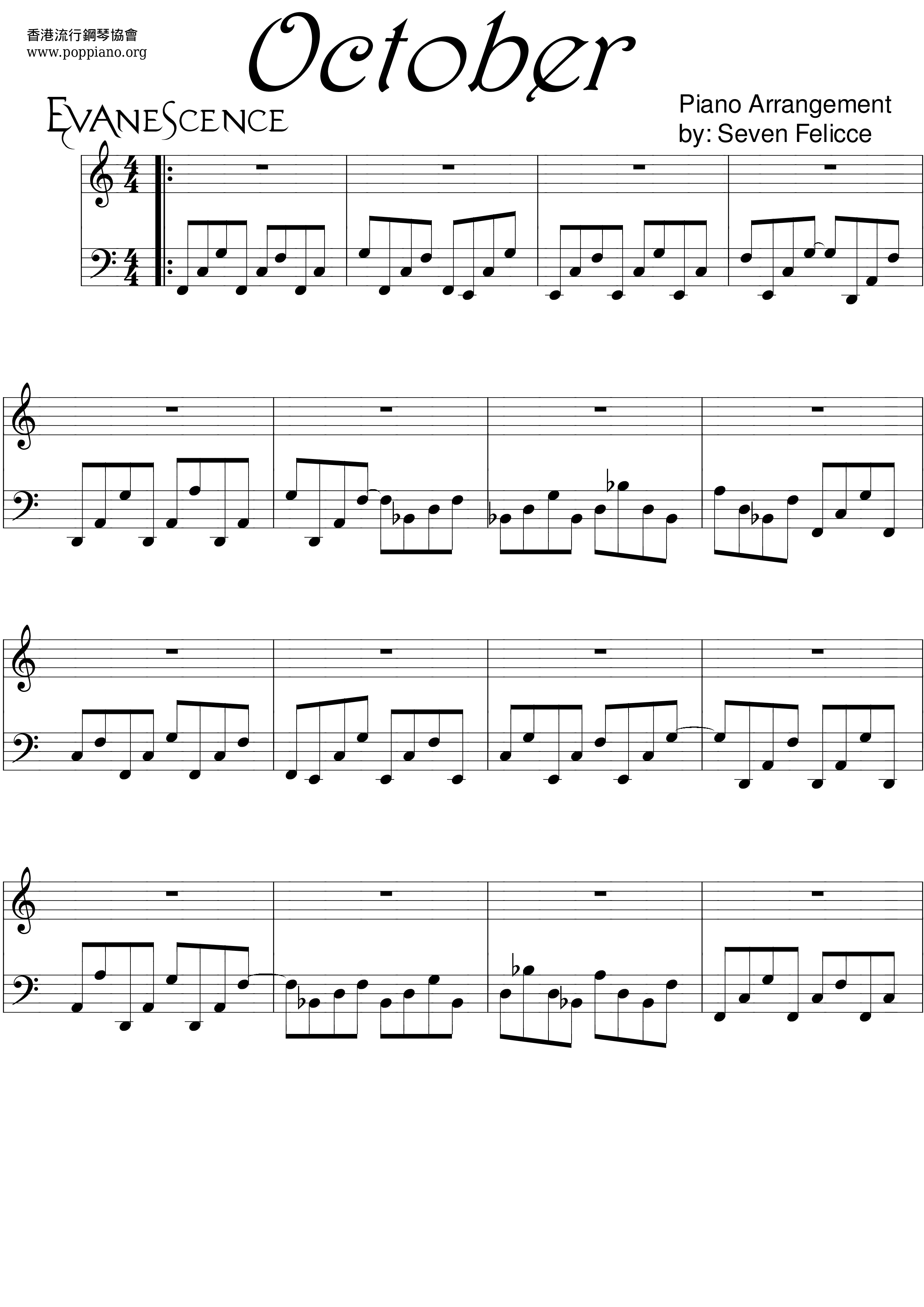 Evanescence-October Sheet Music pdf, - Free Score Download ★