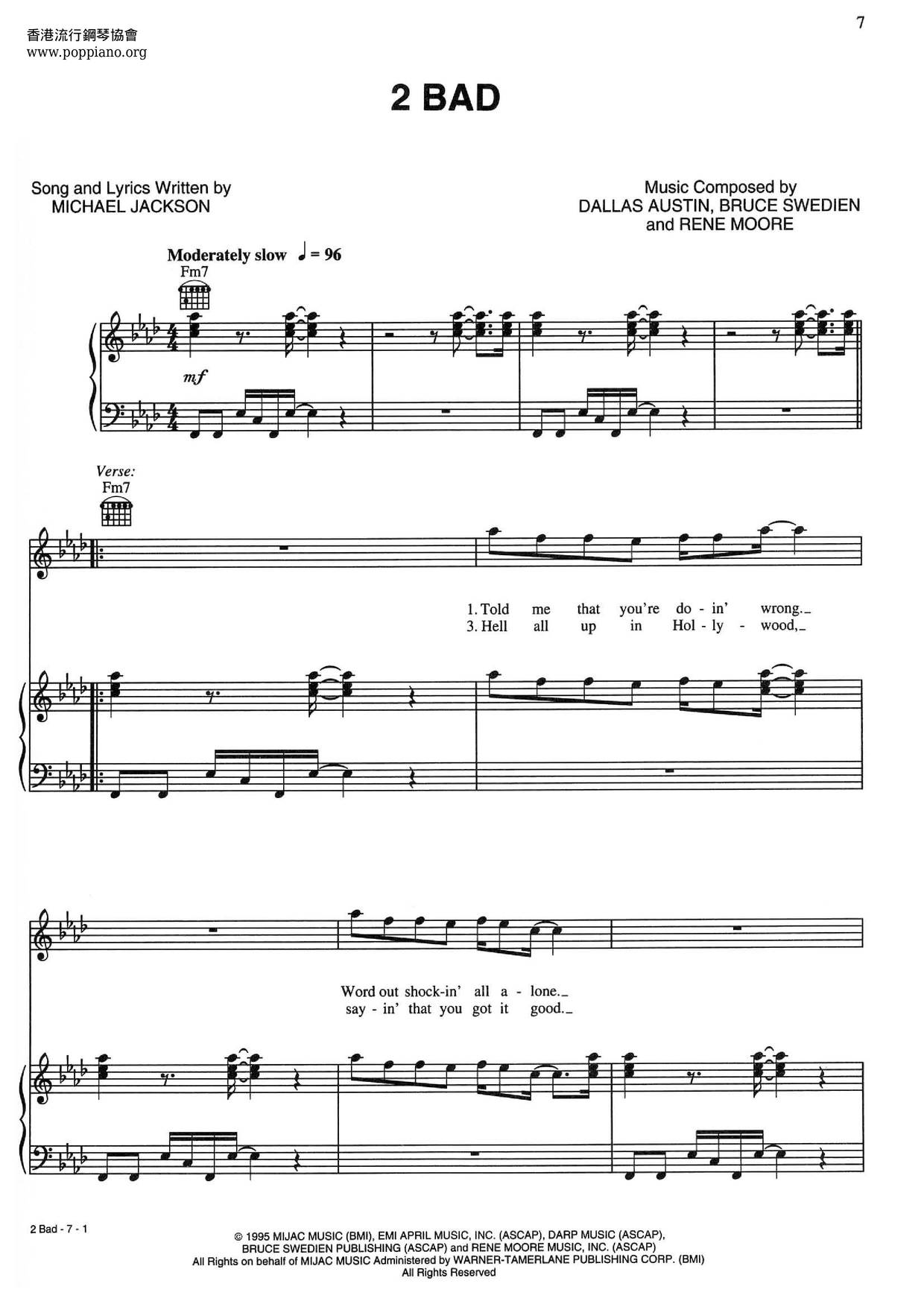 Michael Jackson-Bad Sheet Music pdf, - Free Score Download ★