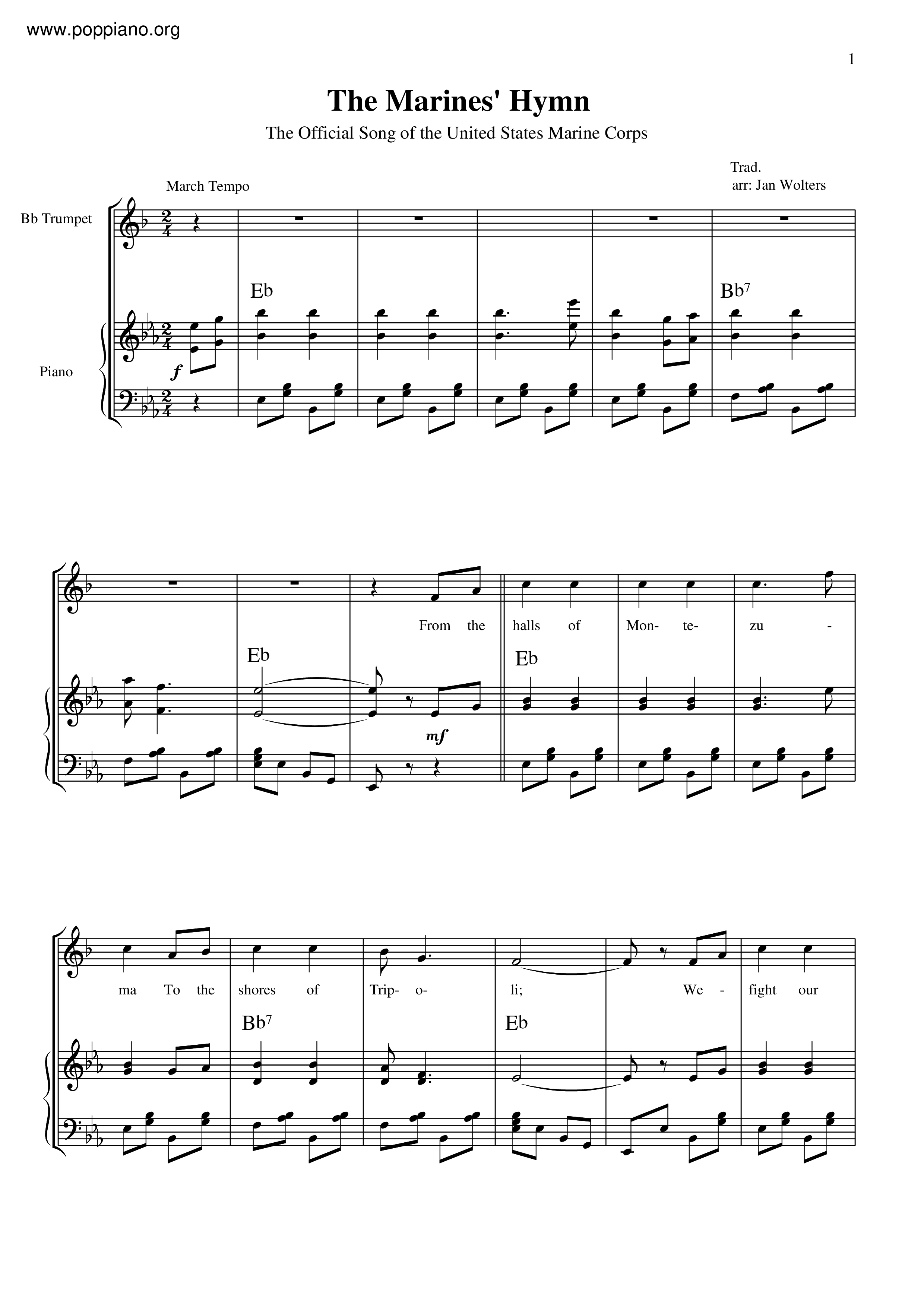 Traditional-The Marines' Hymn 美國海軍軍歌 Sheet Music pdf, - Free Score ...