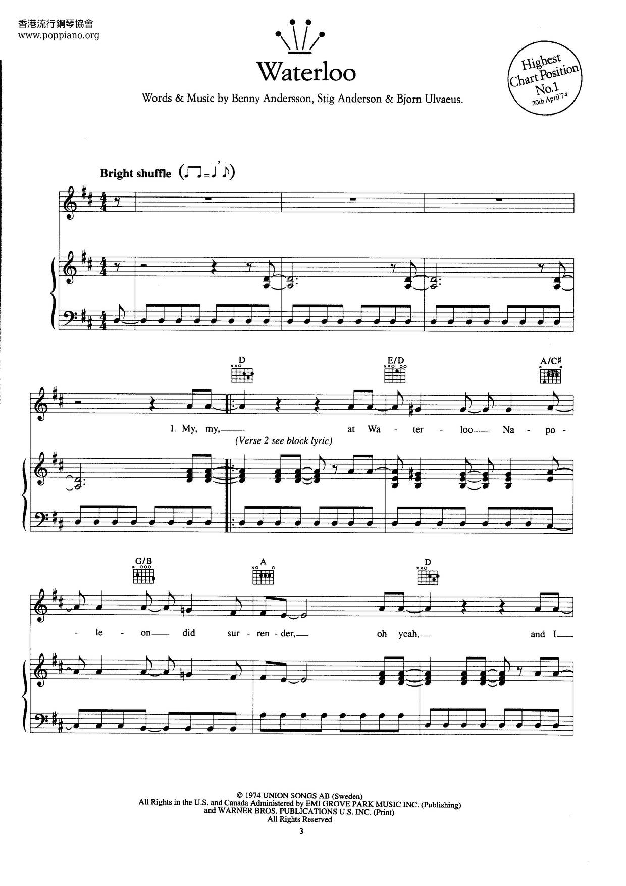 ABBA-Waterloo Sheet Music pdf, - Free Score Download ★