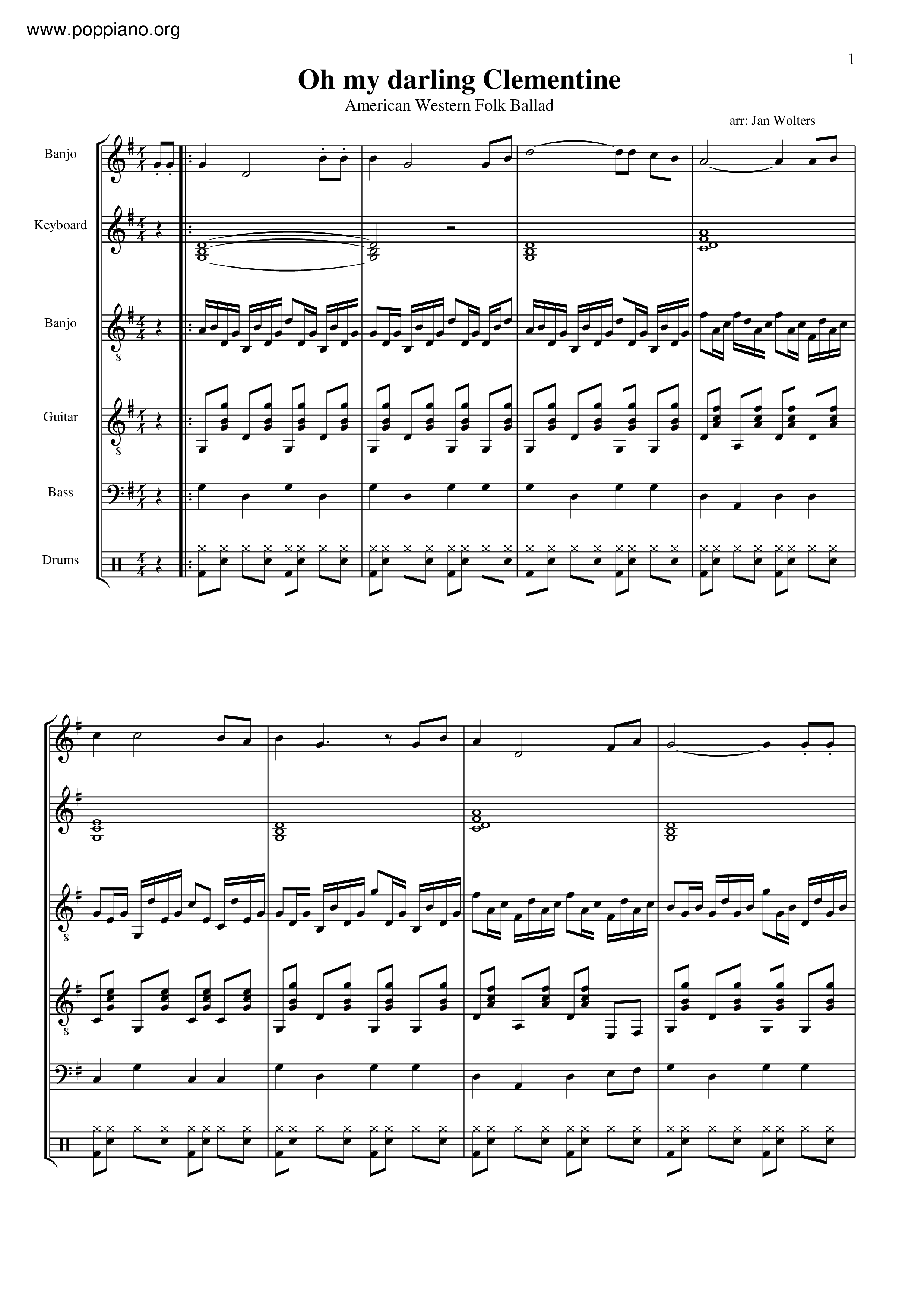 Kid Songs-小小姑娘 Oh My Darling Clementine Sheet Music pdf, (童謡) - Free ...