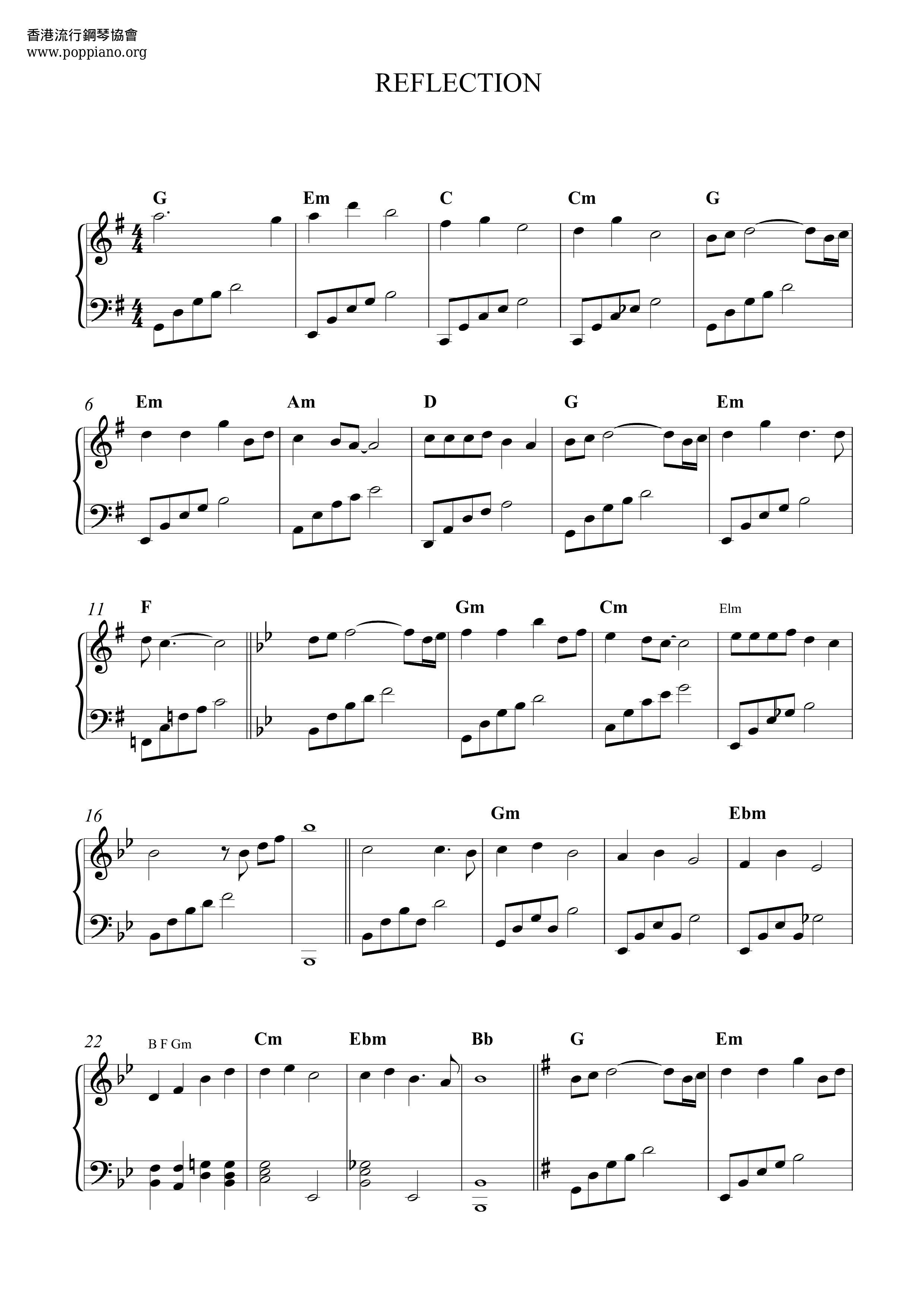 Christina Aguilera-Mulan - Reflection Sheet Music pdf, - Free Score ...
