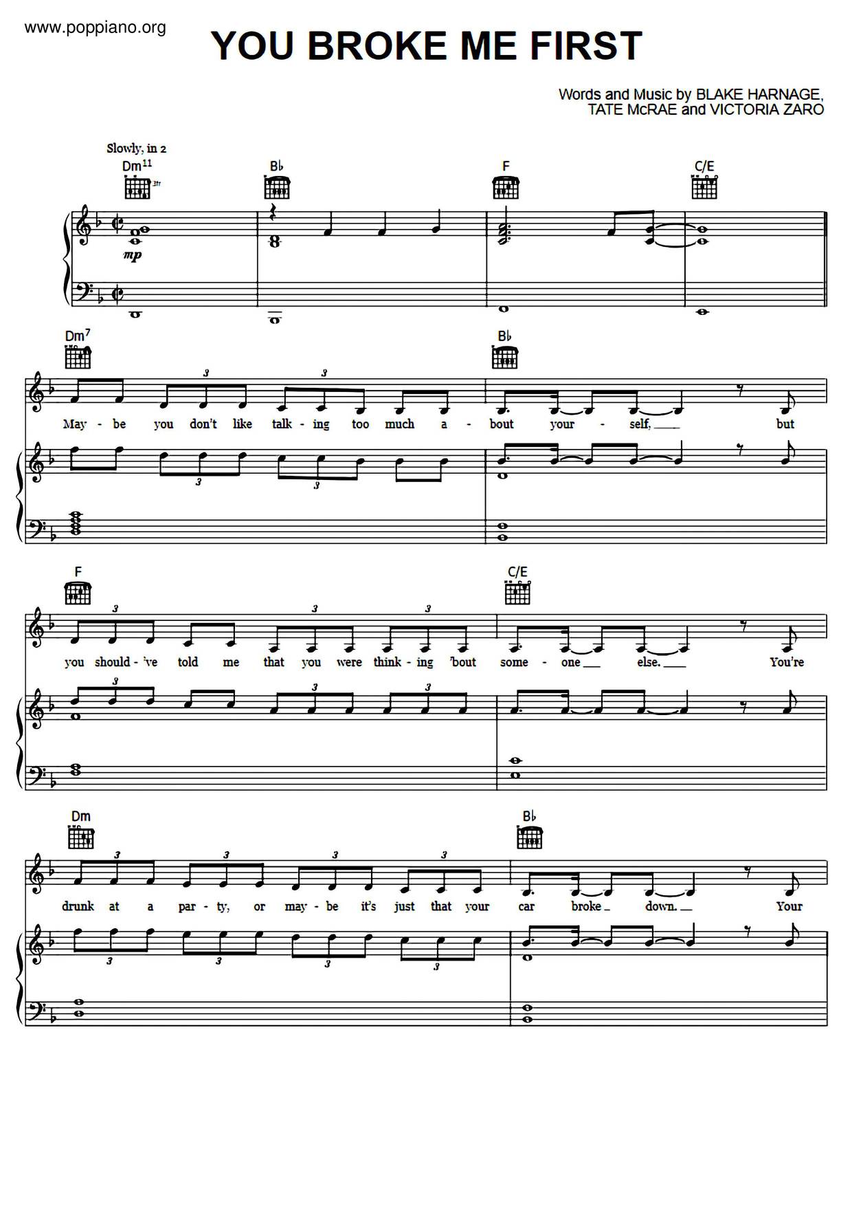 Tate McRae-You Broke Me First 琴譜pdf-香港流行鋼琴協會琴譜下載 ★