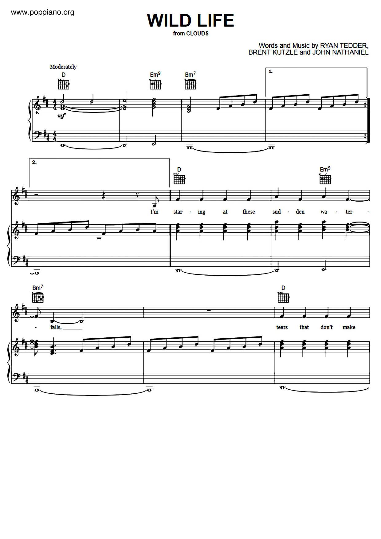 OneRepublic-Wild Life Sheet Music pdf, - Free Score Download ★