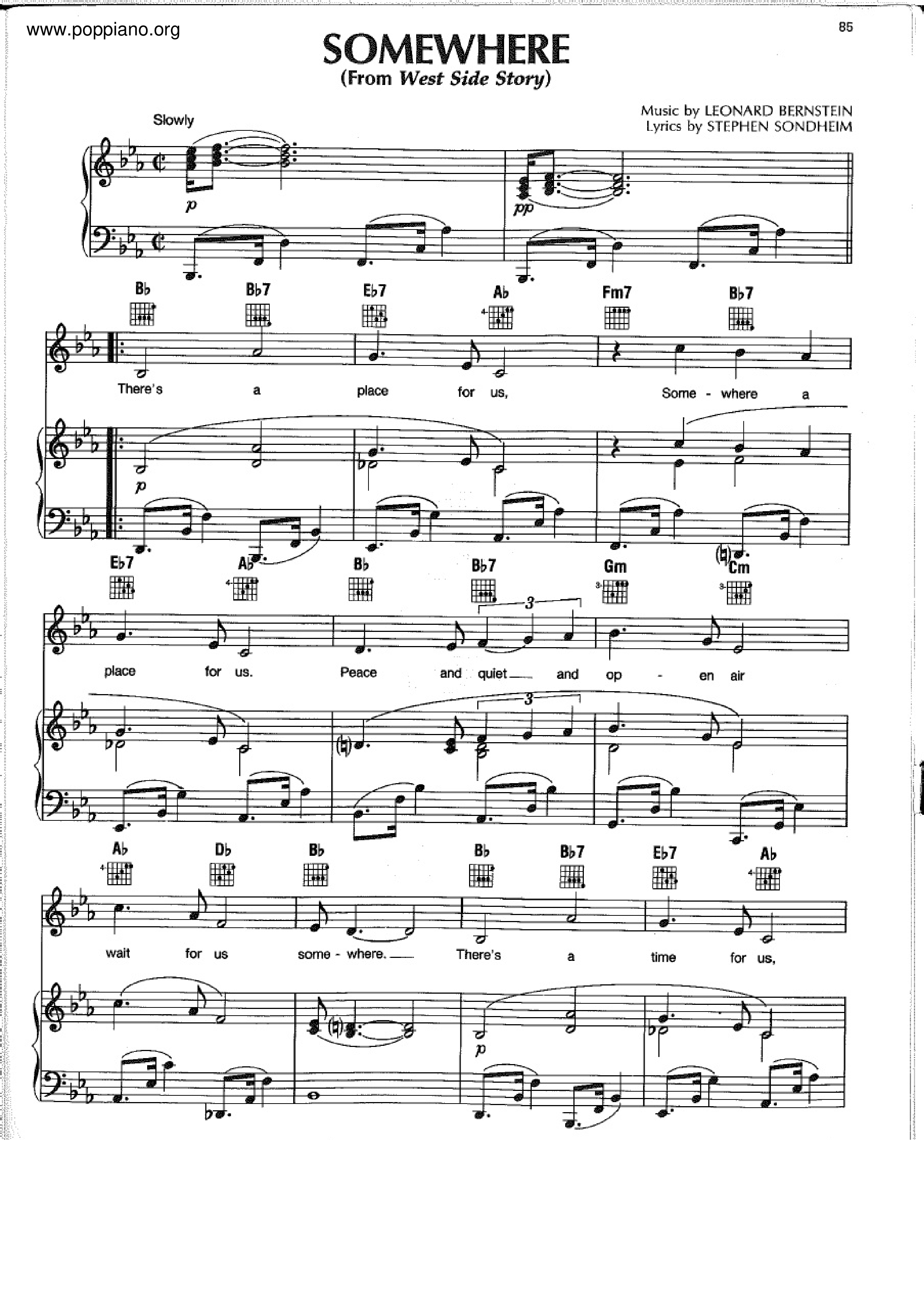 Leonard Bernstein-West Side Story: Act II: Somewhere 琴譜pdf-香港流行鋼琴協會琴譜下載 ★