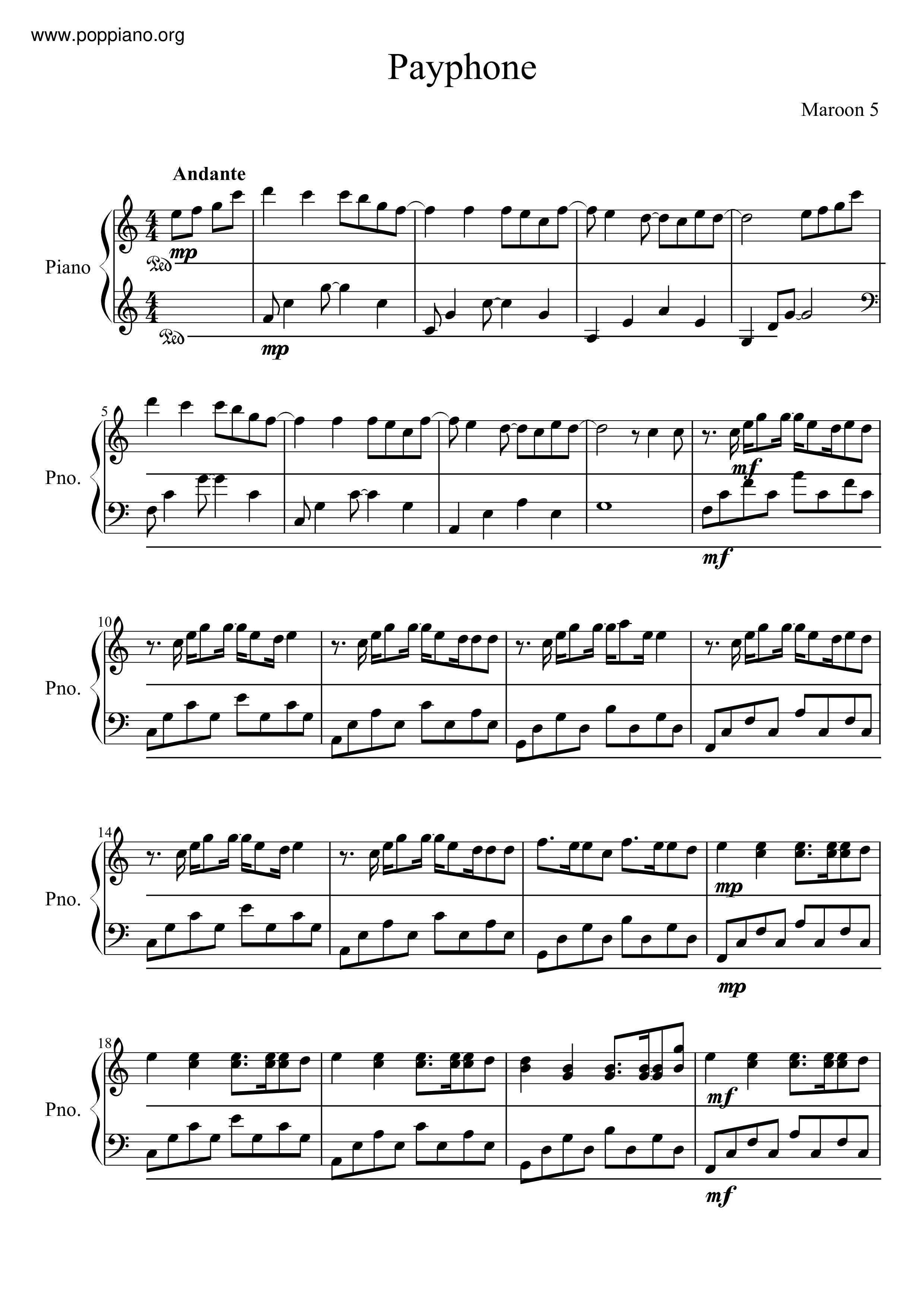 Maroon 5-Payphone Sheet Music pdf, - Free Score Download ★