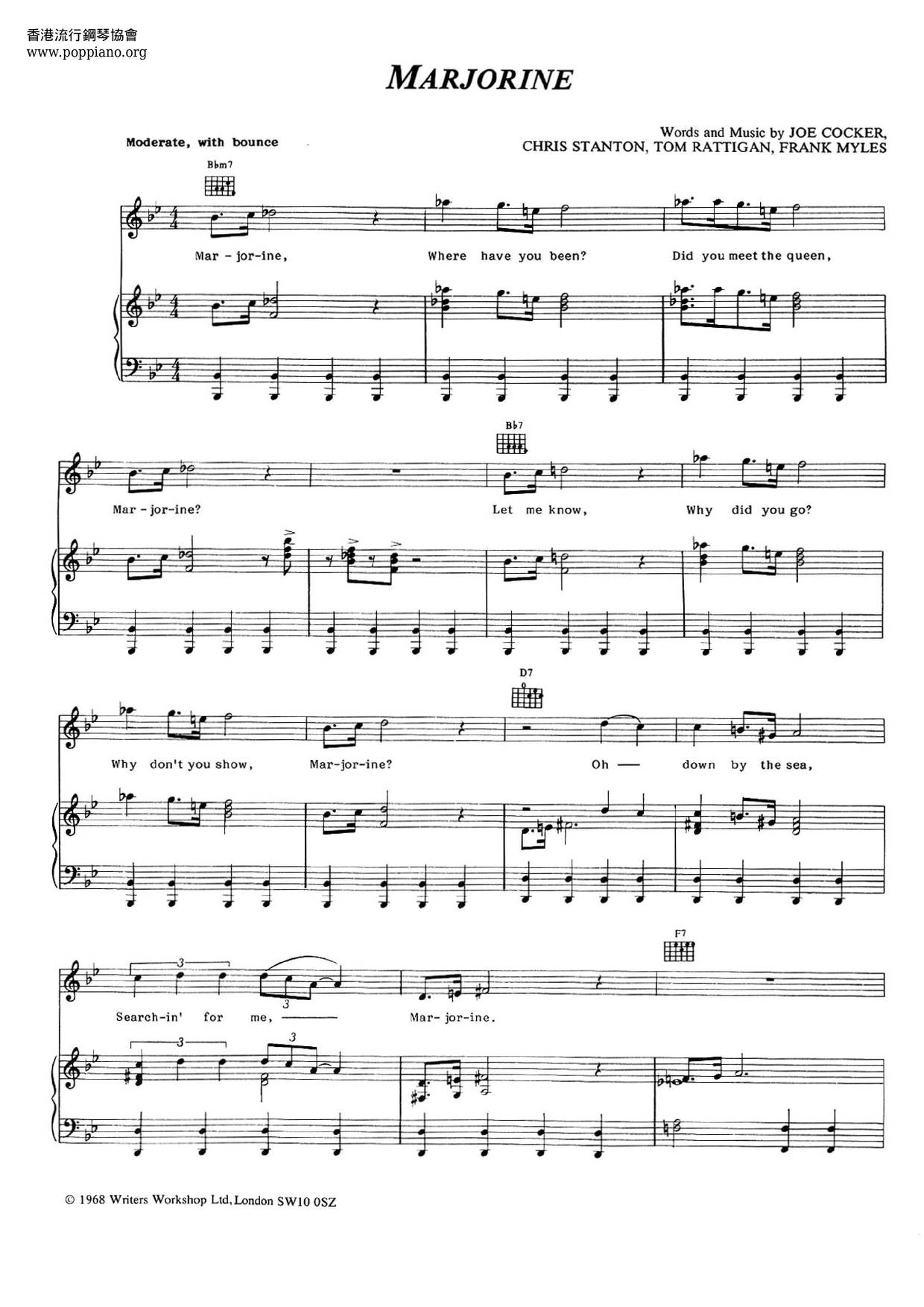 Joe Cocker-Marjorine Sheet Music pdf, - Free Score Download ★