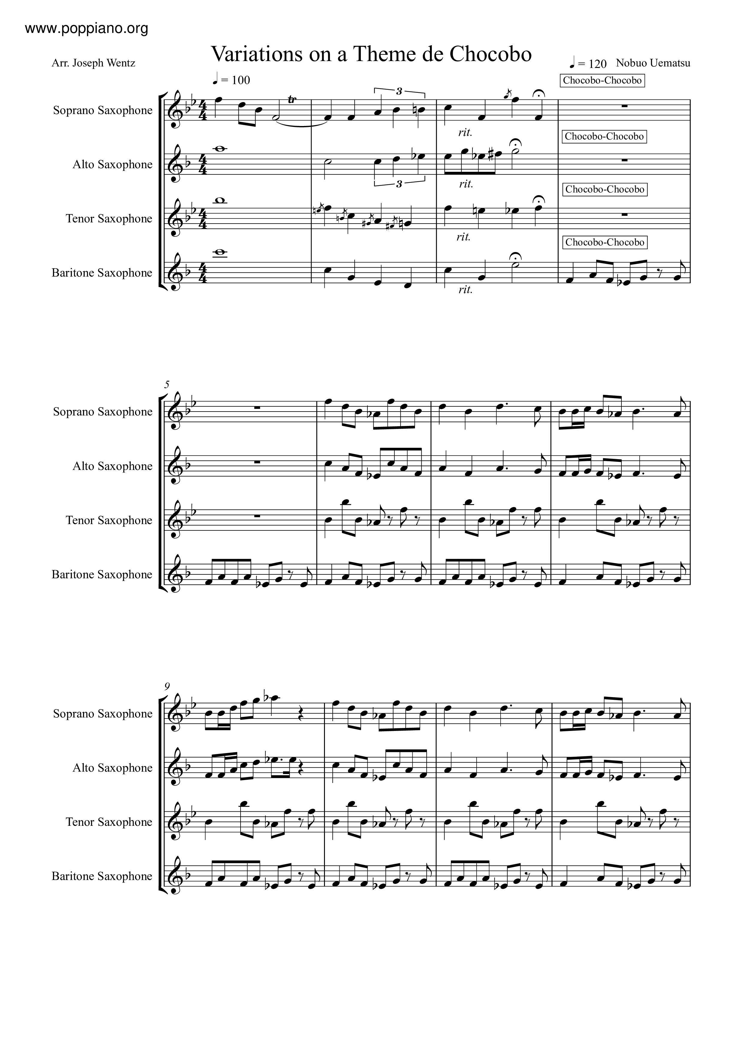 Final Fantasy-Variations On A Theme De Chocobo Sheet Music pdf, - Free ...