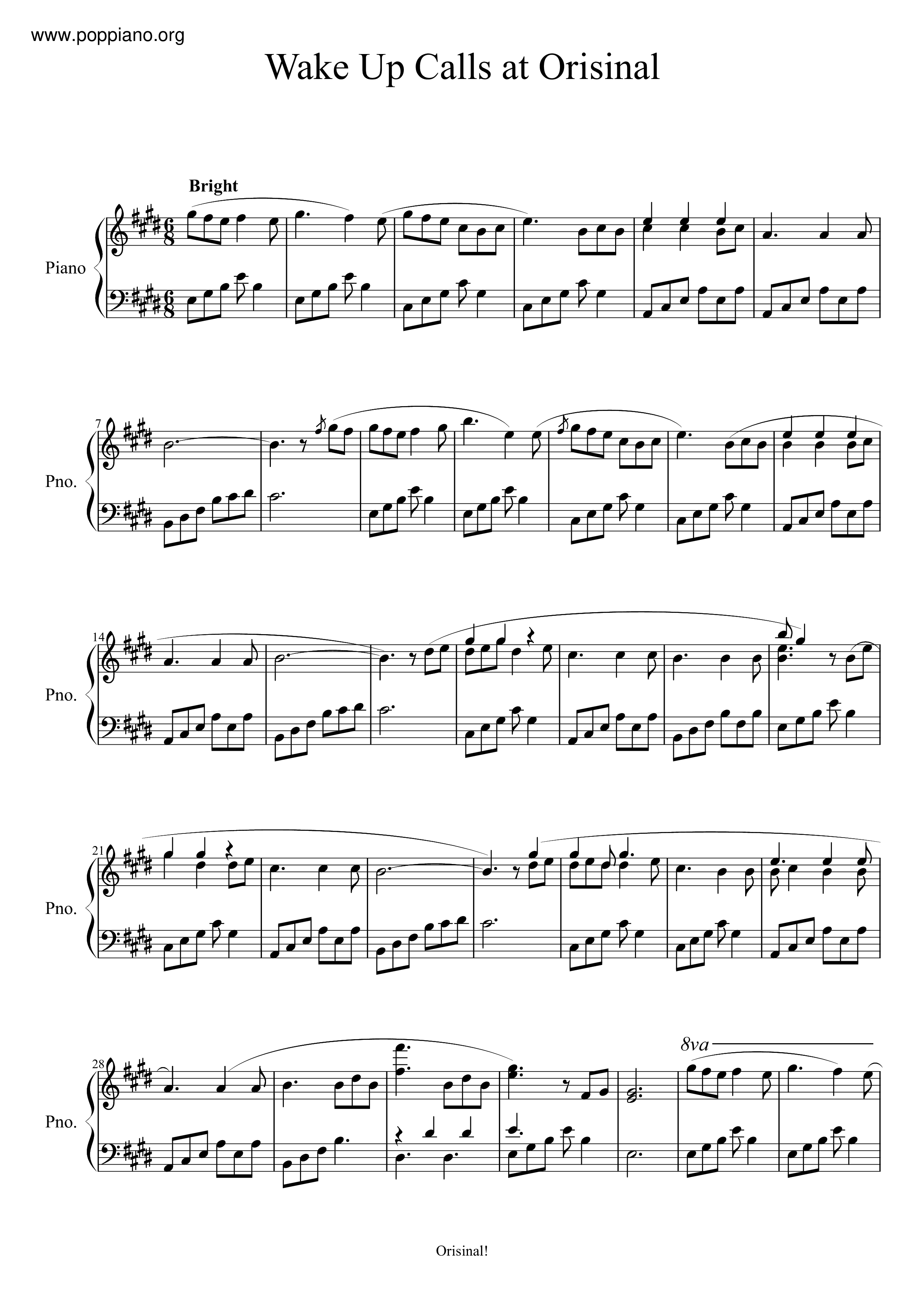 Orisinal-Wake Up Calls Sheet Music pdf, - Free Score Download ★