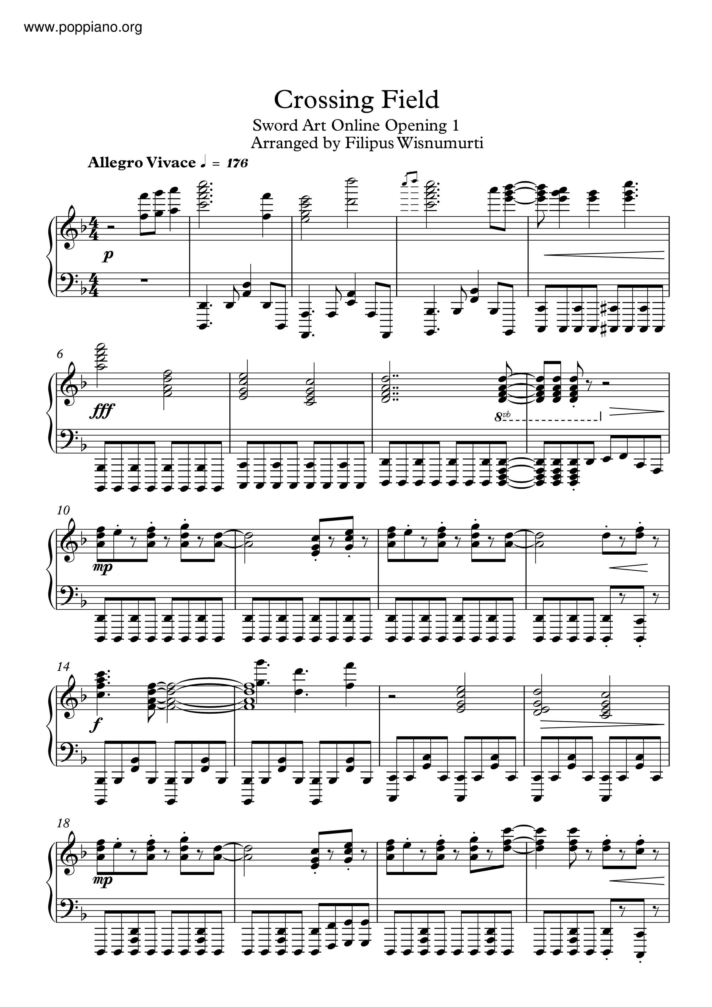 Sword Art Online-刀劍神域 - Crossing Field Sheet Music pdf, (織部 里沙) - Free ...