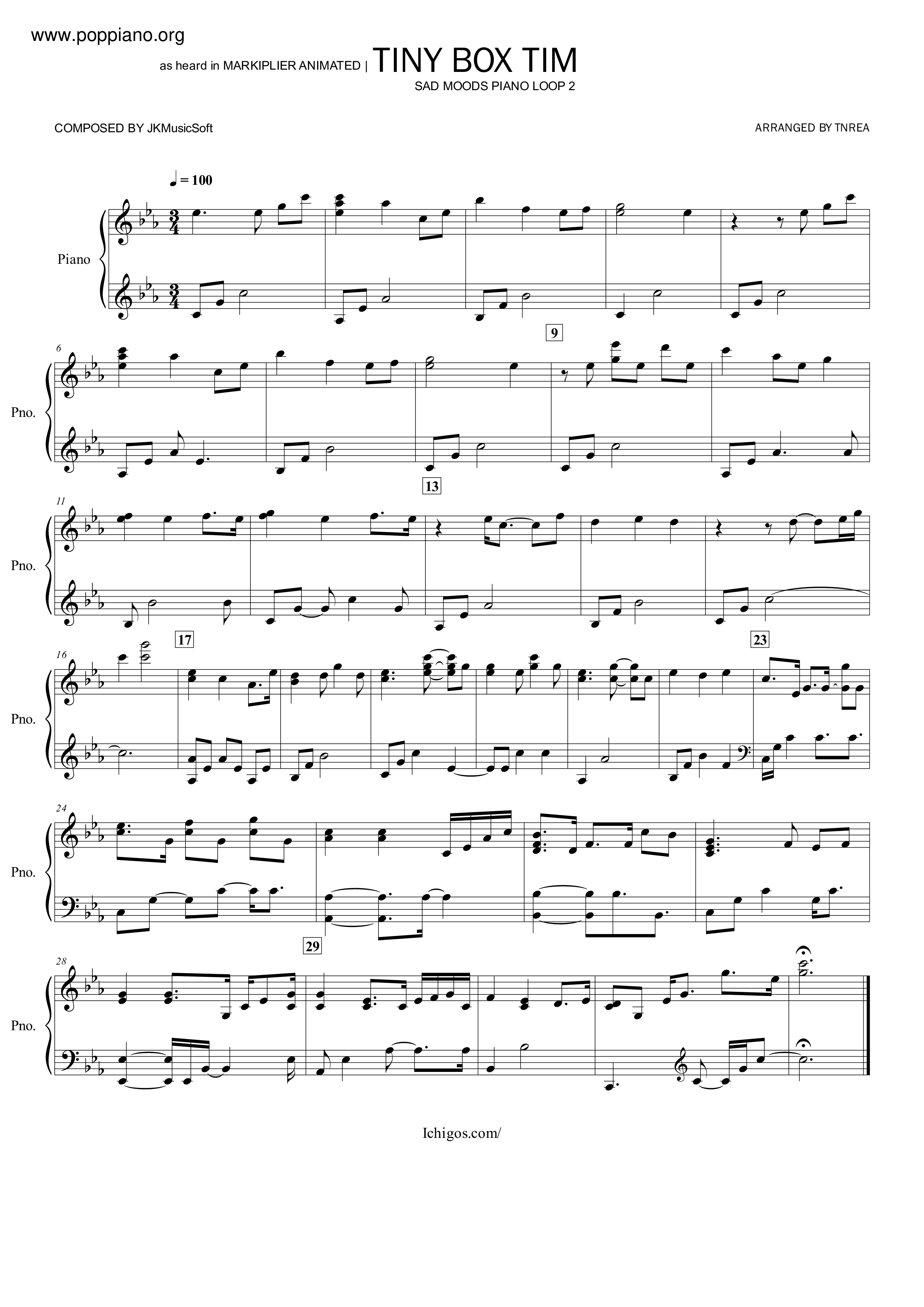 Youtube-Markiplier Animated | Tiny Box Tim Sheet Music pdf, - Free Score Download ★