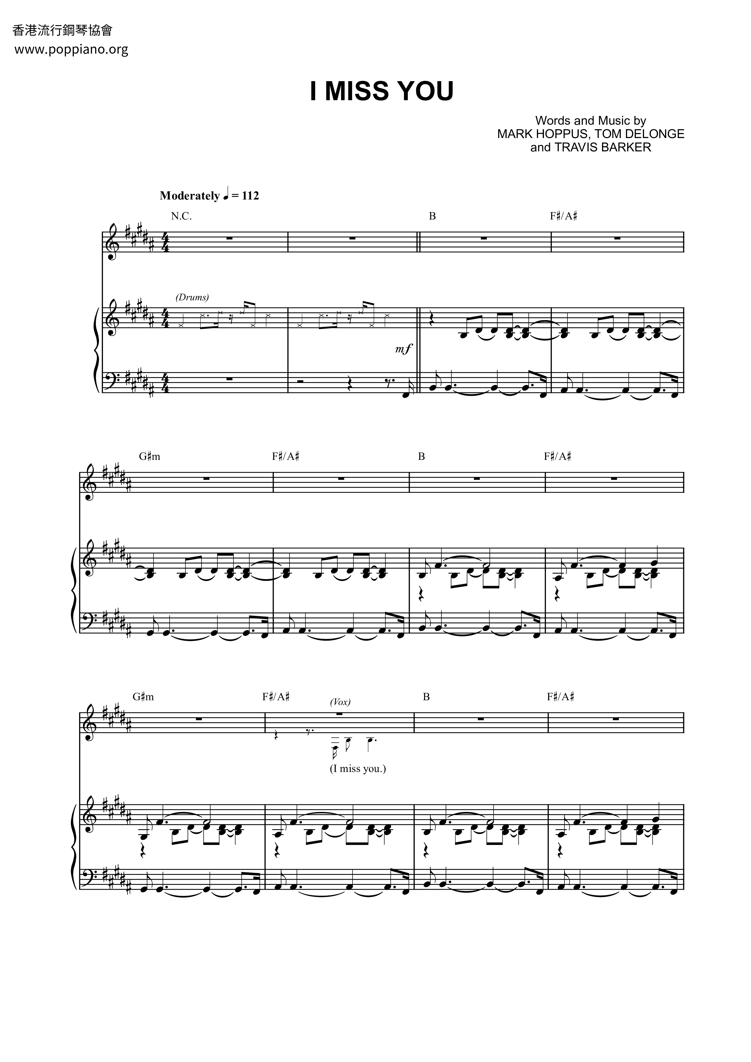Blink-182-I Miss You Sheet Music pdf, - 악보 - Free Score Download ★