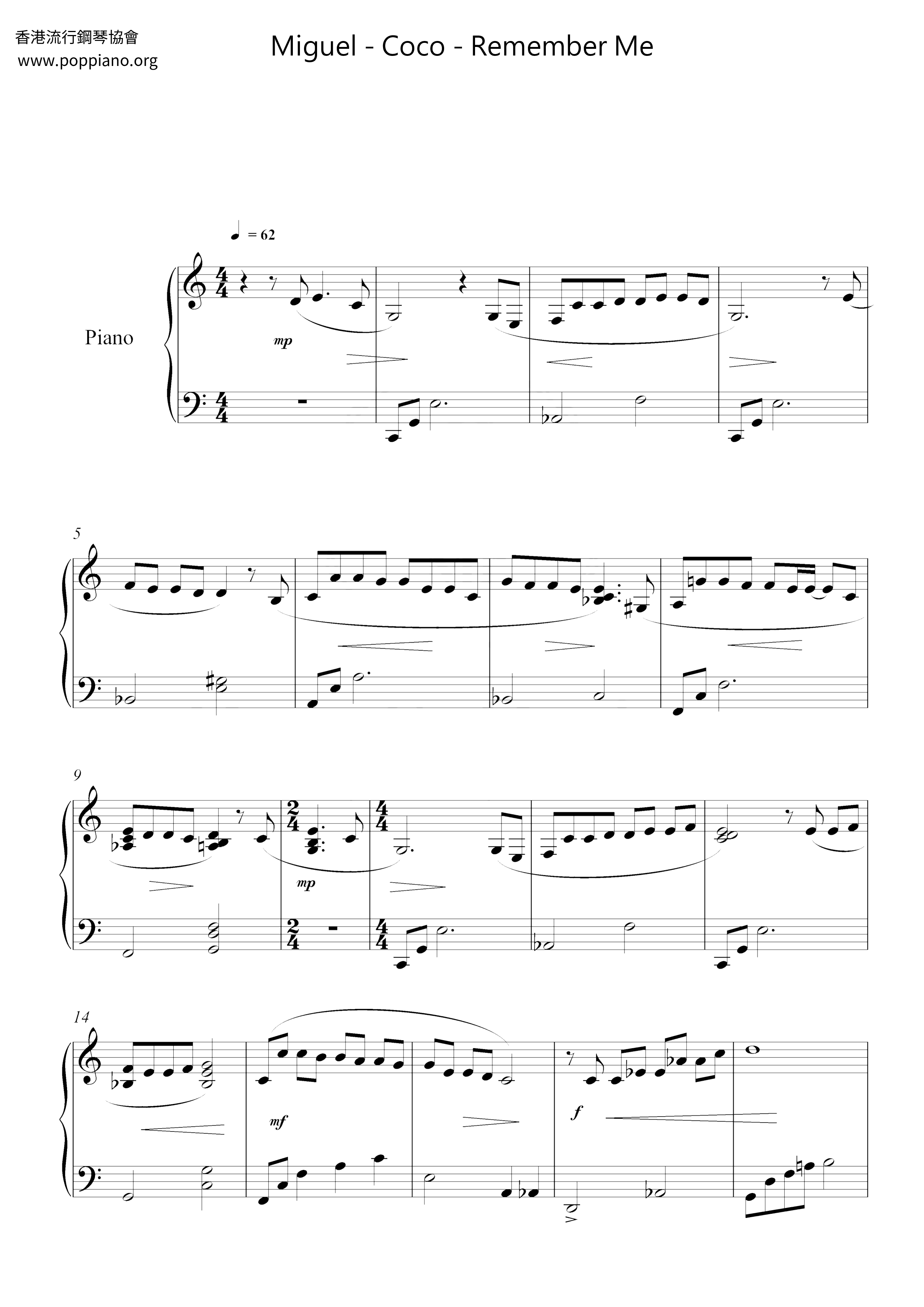 Jordan Hill-Coco - Remember Me Sheet Music pdf, - Free Score Download ★