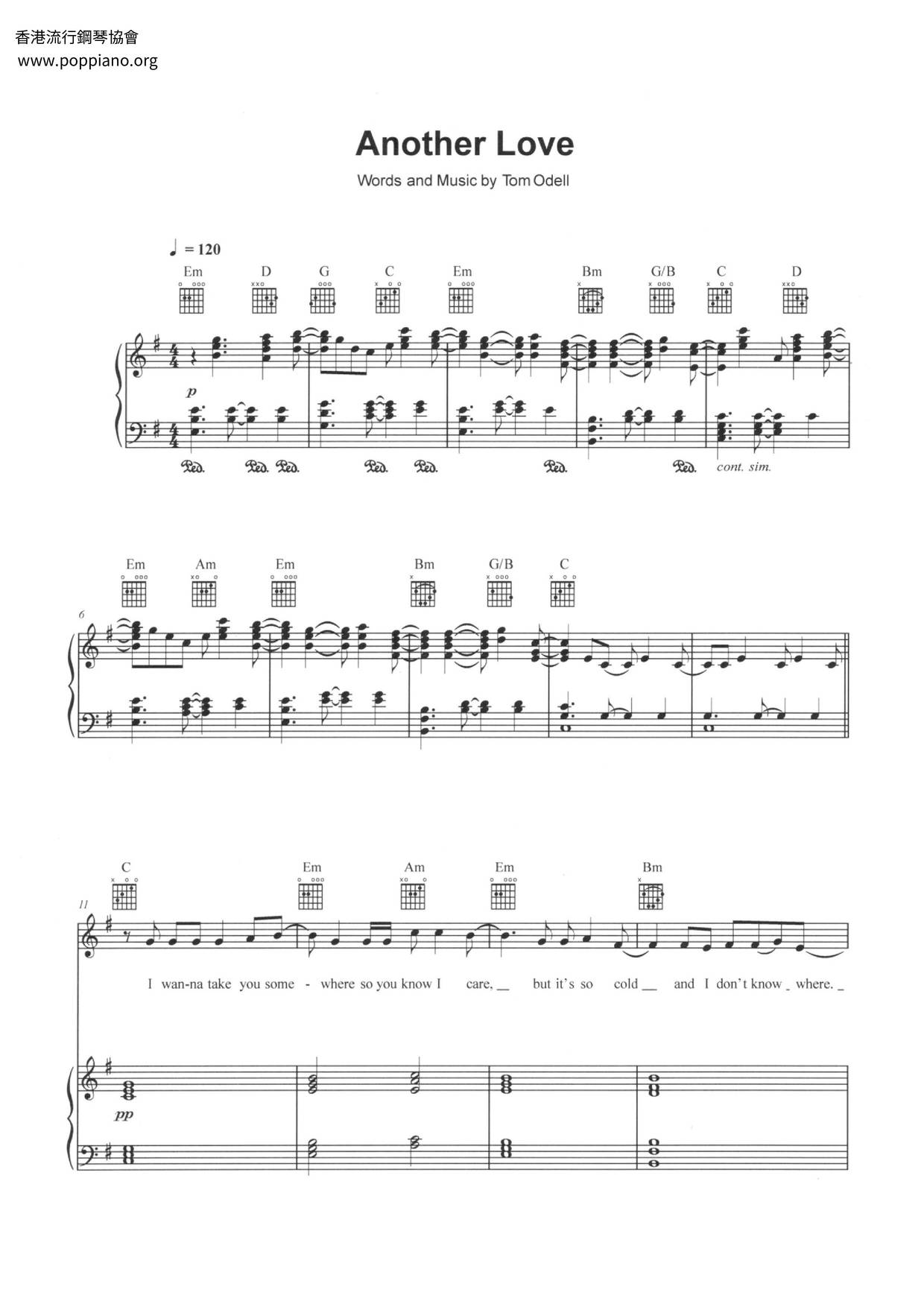 Tom Odell-Another Love Sheet Music pdf, - Free Score Download ★