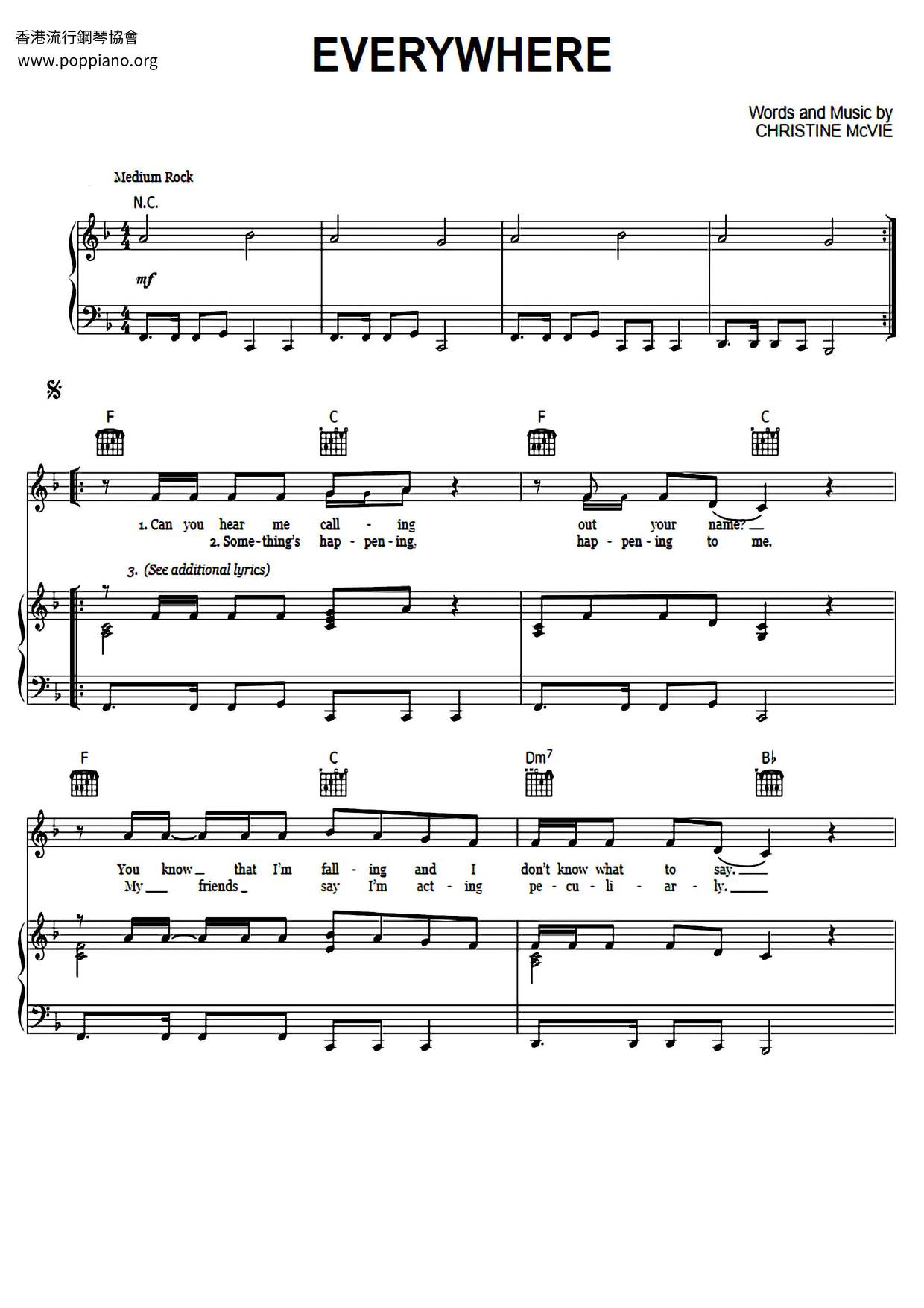 Fleetwood Mac-Everywhere Sheet Music pdf, - Free Score Download ★