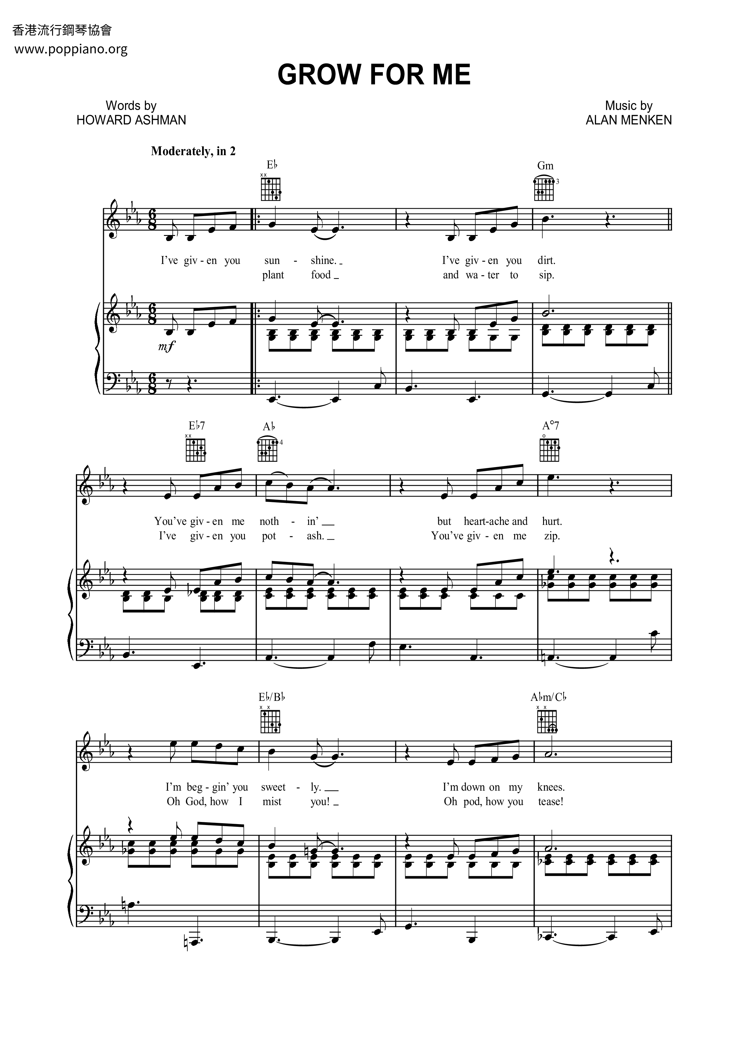 Alan Menken-Grow For Me Sheet Music pdf, - Free Score Download ★