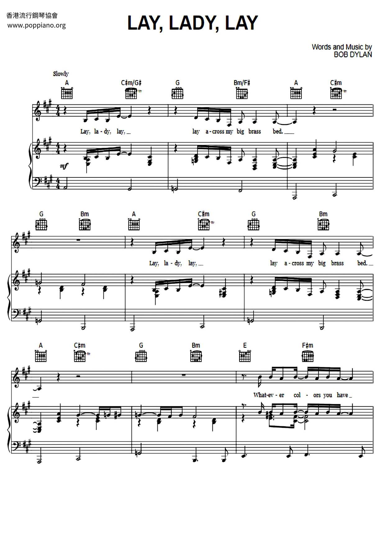 Bob Dylan-Lay, Lady, Lay Sheet Music pdf, - Free Score Download ★